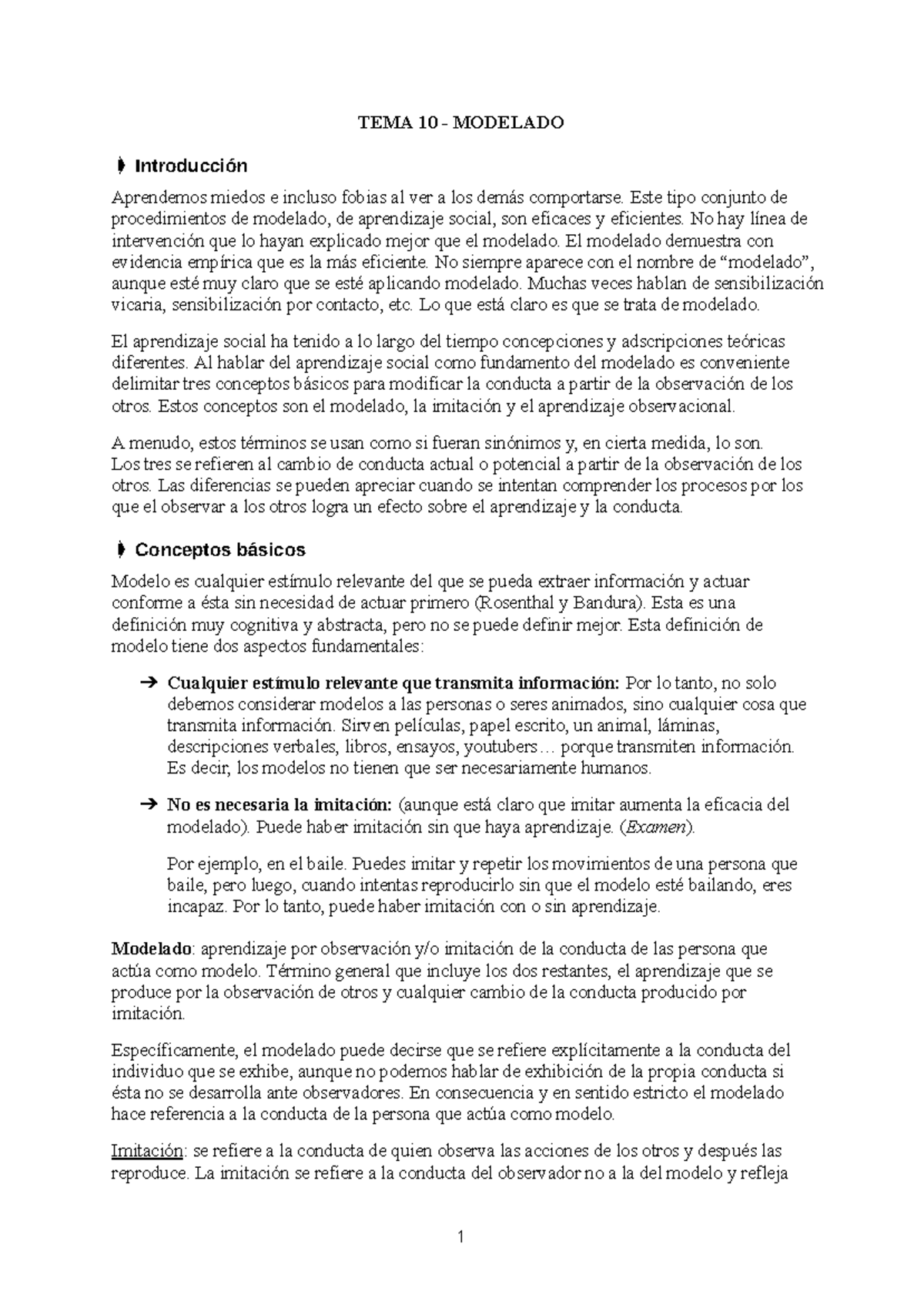 TEMA 10 - tratamiento psicologico - TEMA 10 - MODELADO Introducción Aprendemos miedos e incluso ...