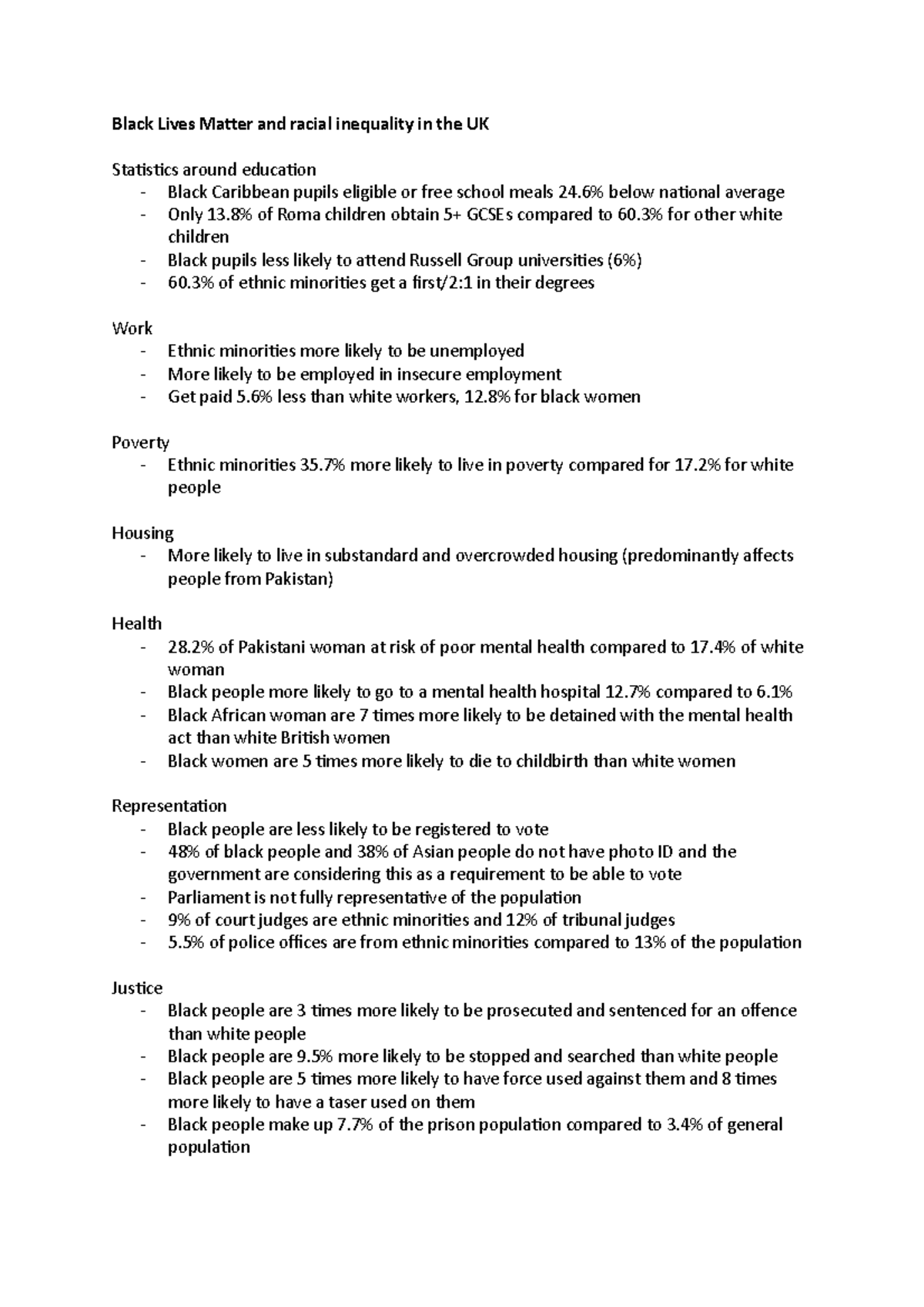 Blm lecture notes - Black Lives Matter and racial inequality in the UK ...