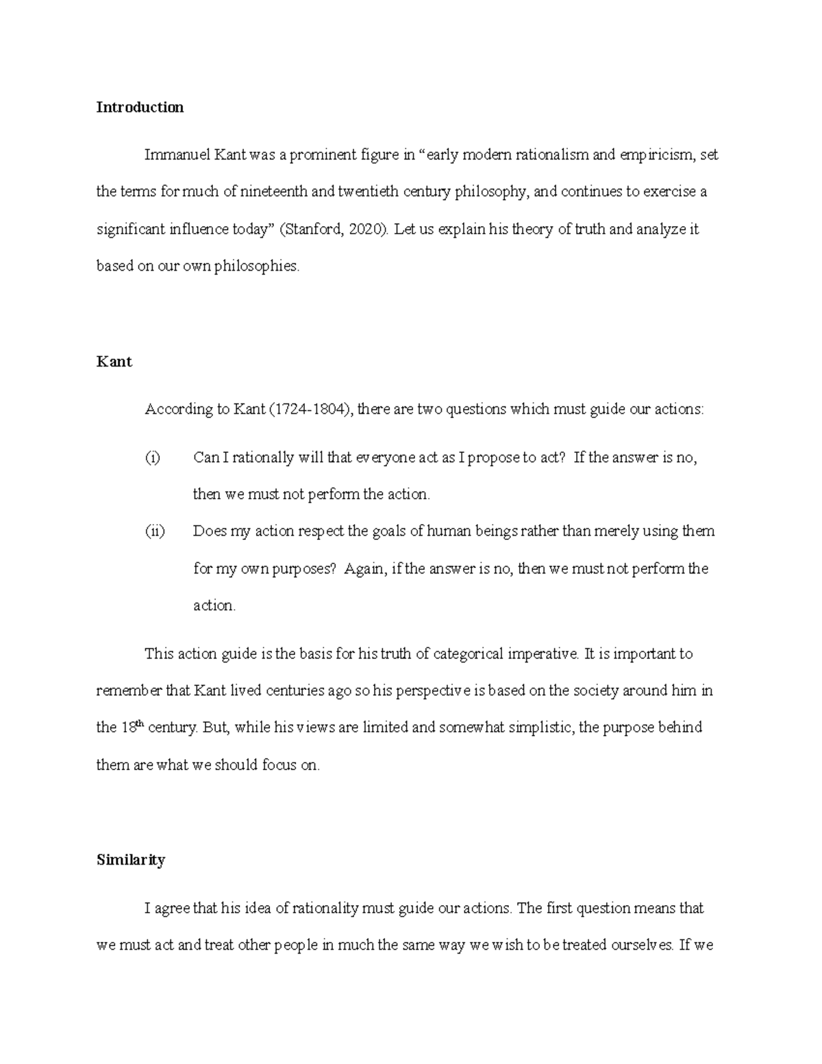 PHIL1402 Written Assignment Unit6 - Introduction Immanuel Kant was a ...