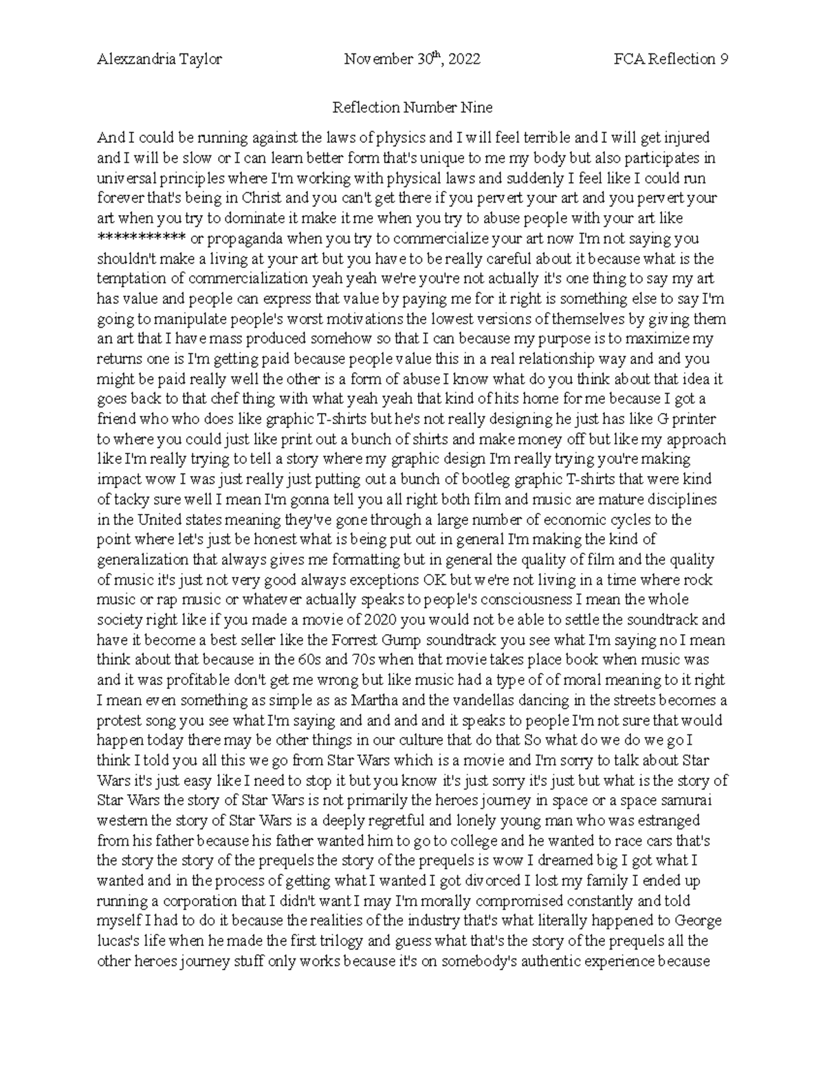 Reflection Number Nine - Studocu