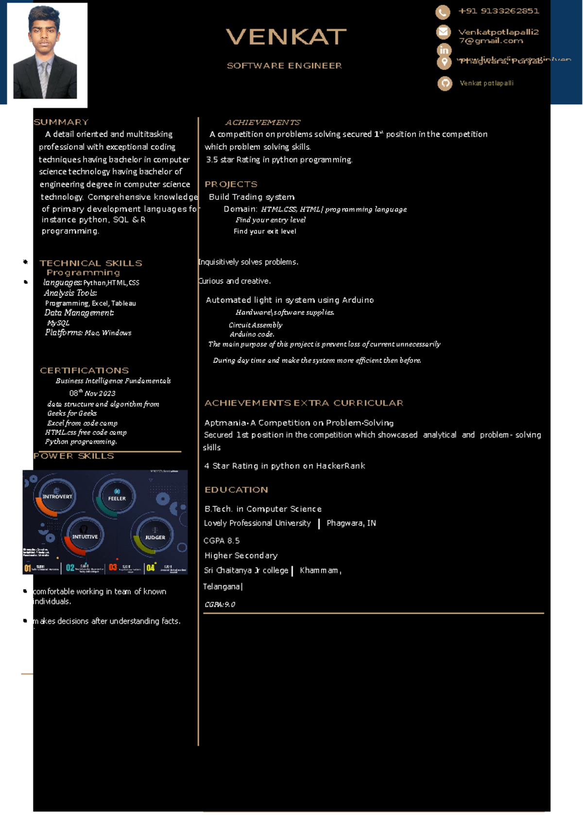 Venkat Kumar Software Engineer new 1 (Auto Recovered) - VENKAT SOFTWARE ENGINEER SUMMARY - Studocu