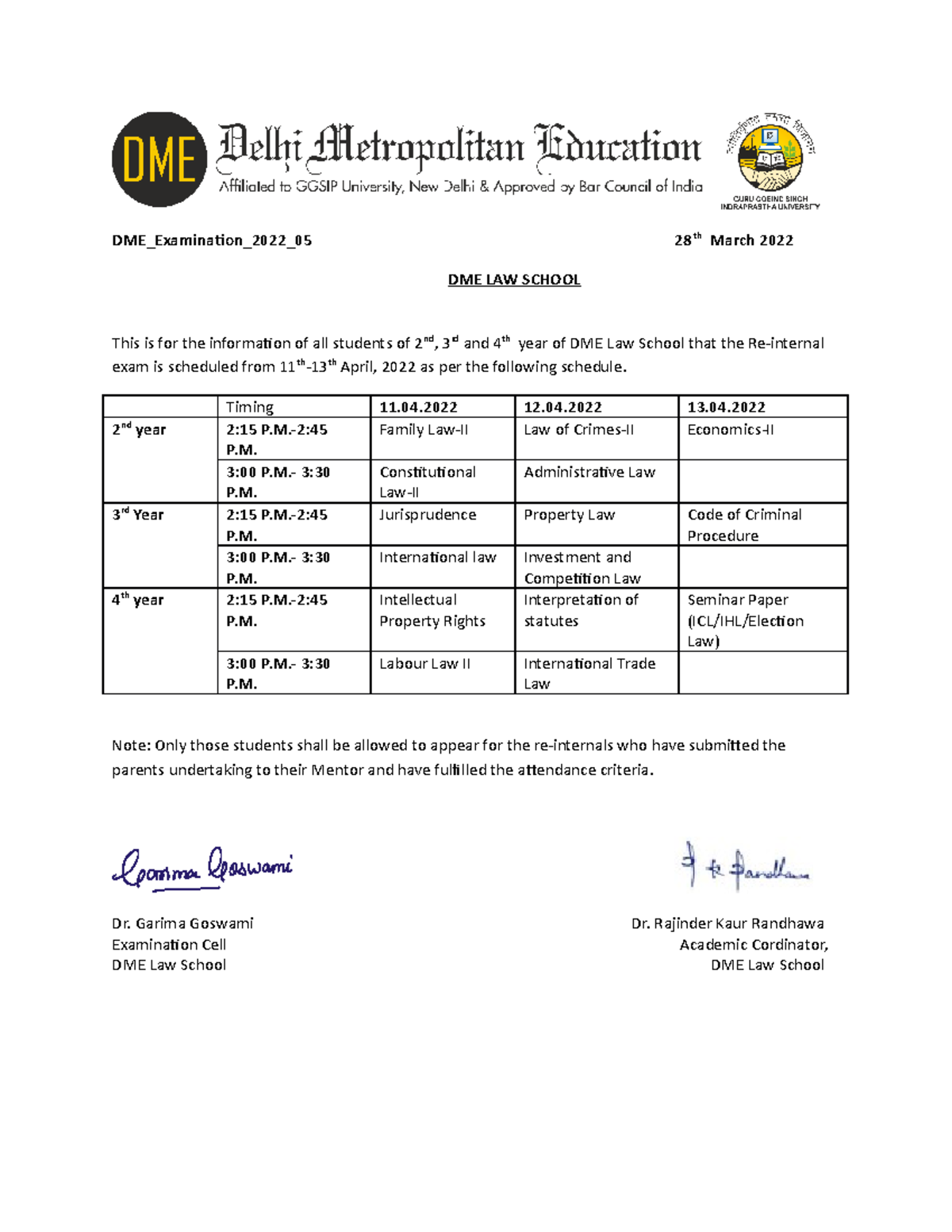 Notice Re-internal - Jsjs - DME_Examination_2022_05 28 th March 2022 ...