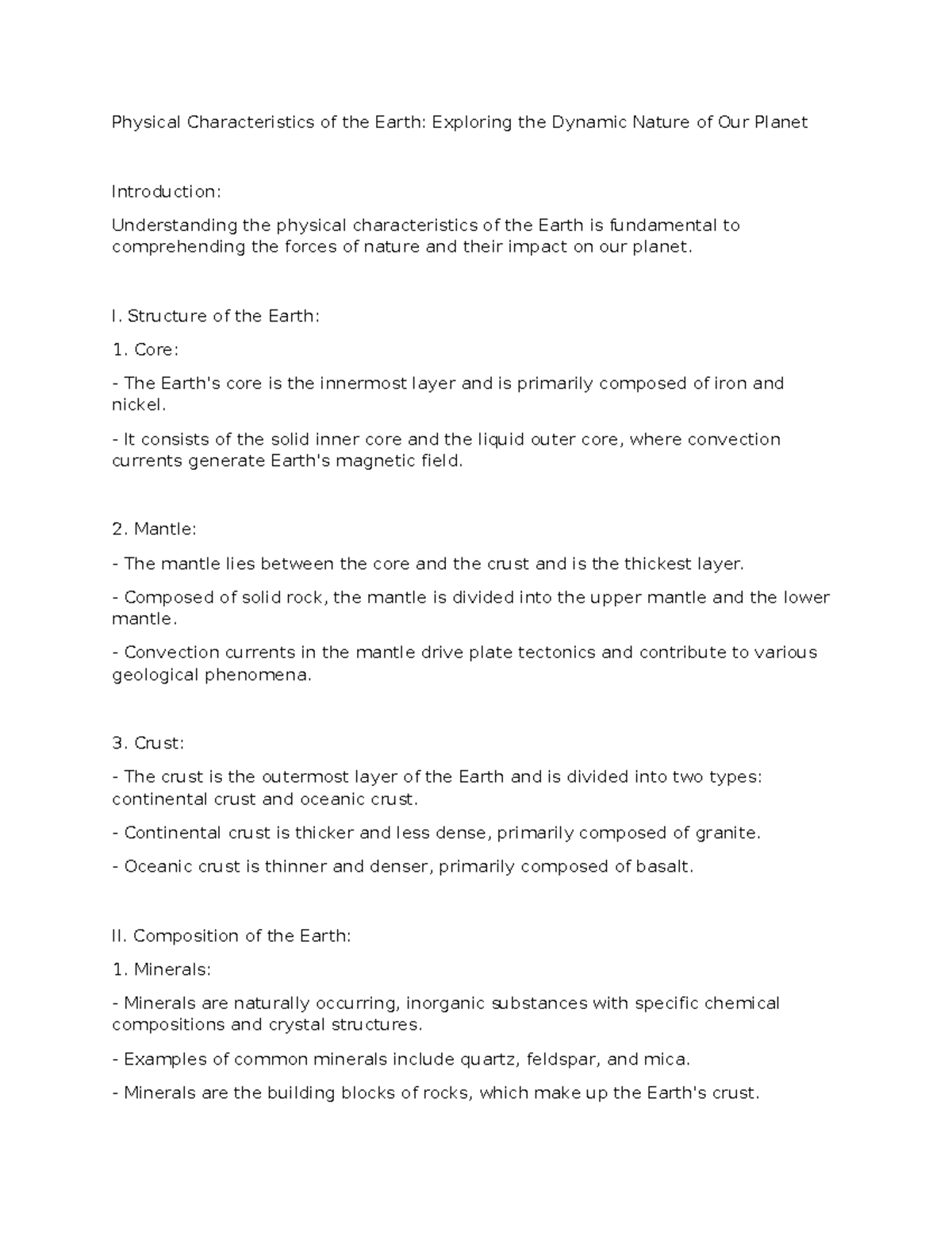 Physical Characteristics of the Earth - I. Structure of the Earth: Core ...