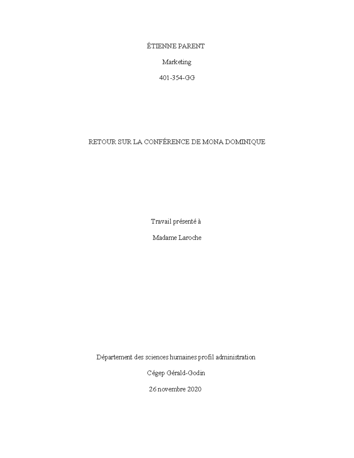 Retour sur la conférence marketing - ÉTIENNE PARENT Marketing 401-354 ...