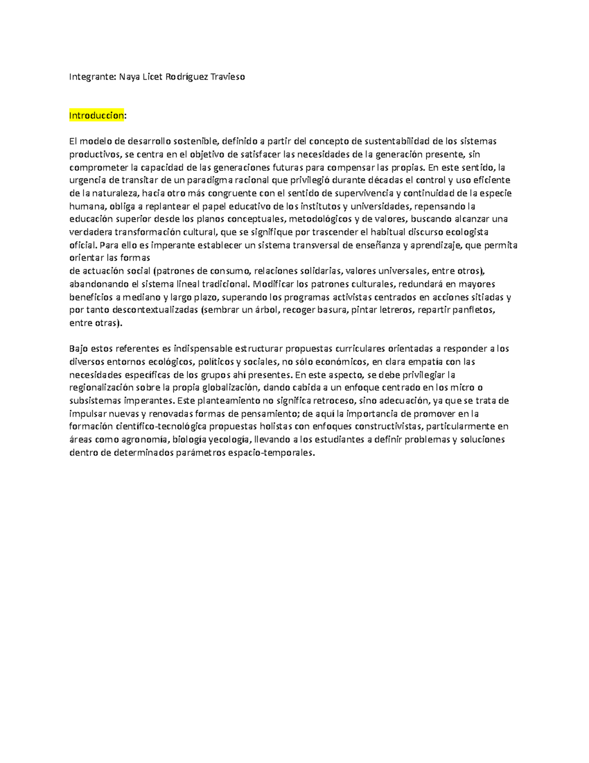 Tarea sostenibilidad Naya - Integrante: Naya Licet Rodríguez Travieso ...