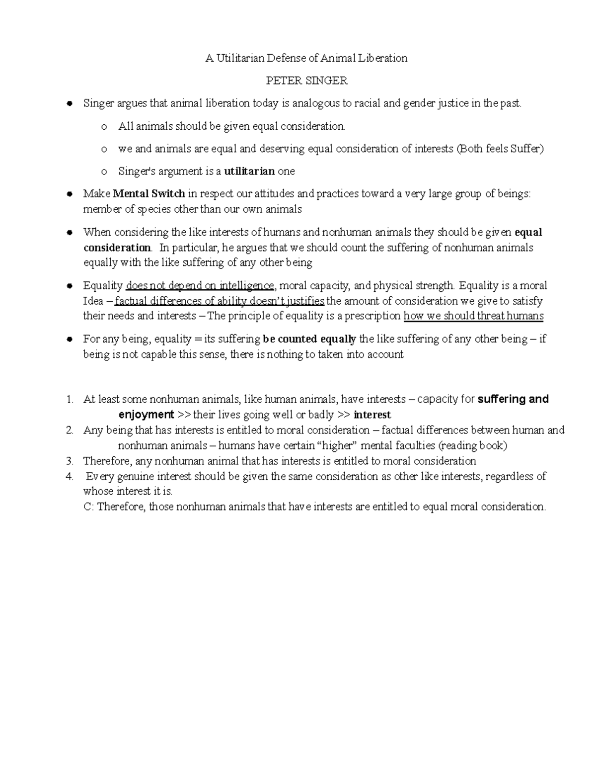 SUSTN 332 a utilitarian defense of animal liberation - Peter Singer ...