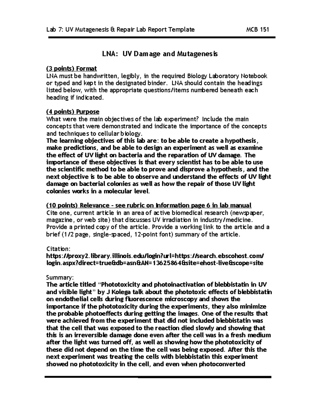 LNA UV - LNA should contain the headings listed below, with the ...