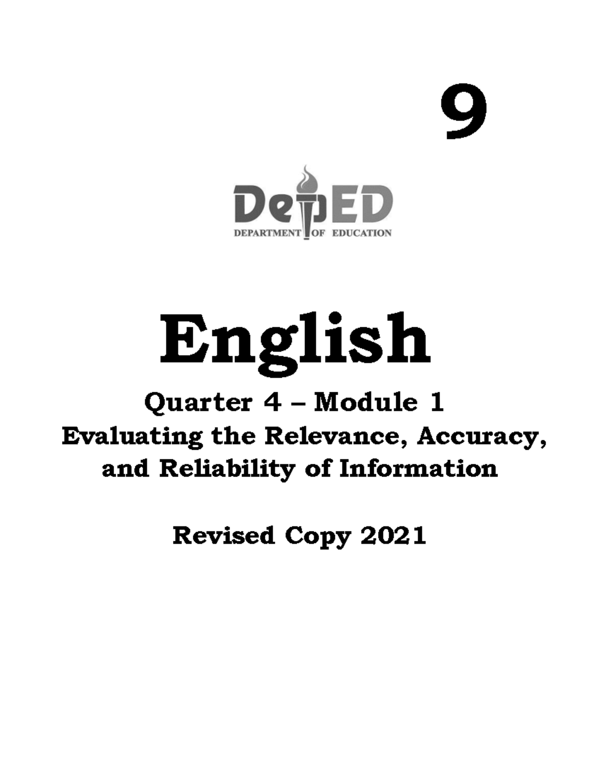 1 Q4 English 9 English Quarter 4 Module 1 Evaluating The Relevance
