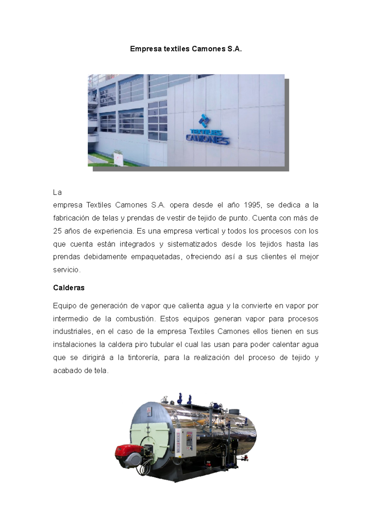 Empresa textiles Camones S- calderas - Empresa textiles Camones S. La ...
