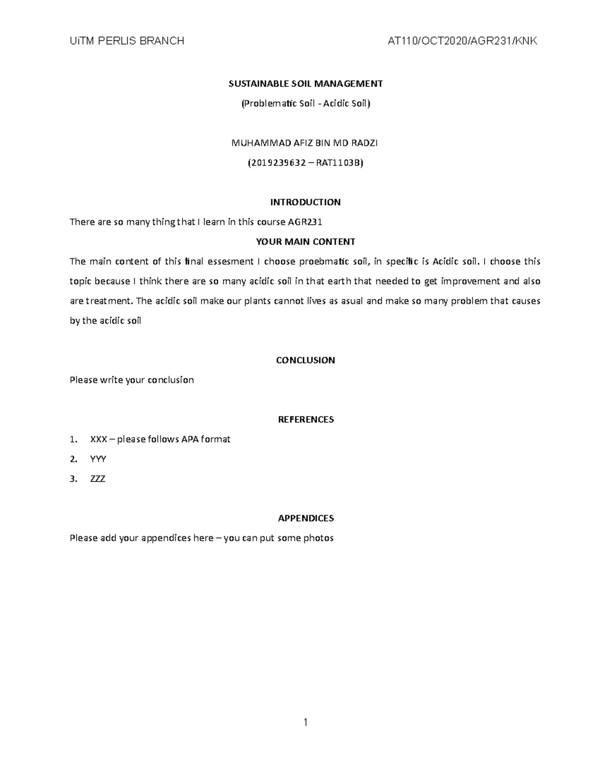 AGR 231 Final Essesment - UiTM PERLIS BRANCH AT110/OCT2020/AGR231/KNK ...
