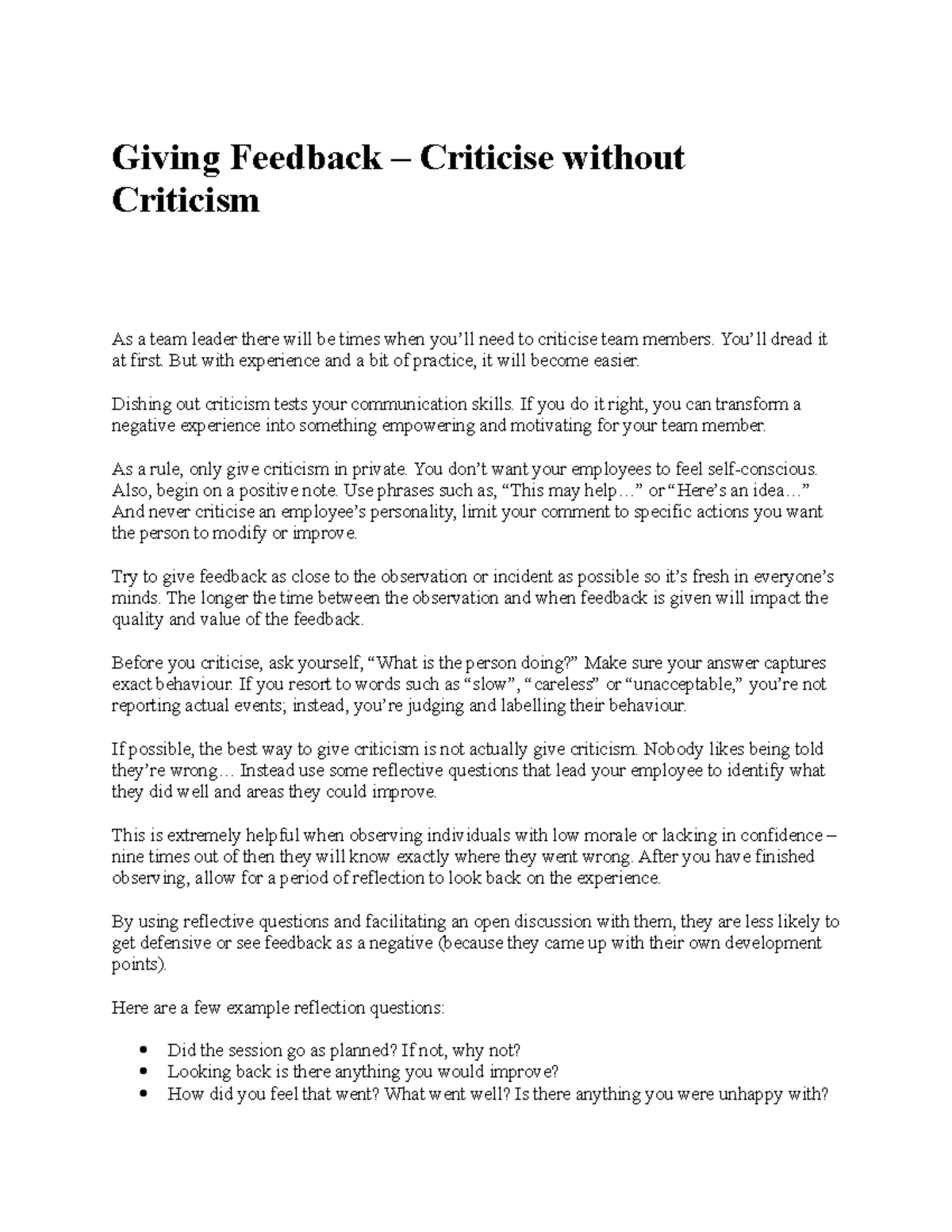 Giving Feedback - You’ll dread it at first. But with experience and a ...