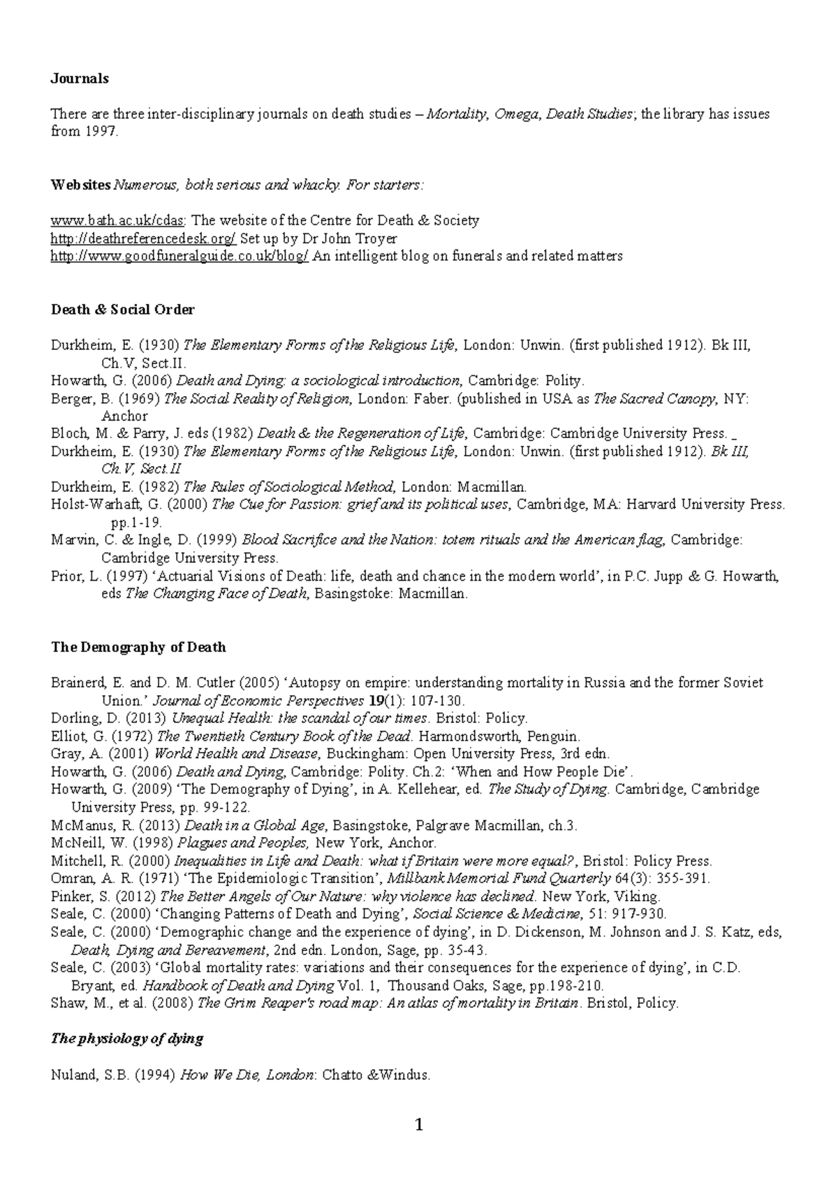 Readings - Journals There are three inter-disciplinary journals on ...