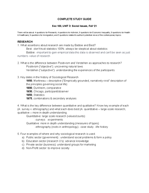 Sociology notes UNIT 2 - Lecture 1- The History of Sociology o The ...