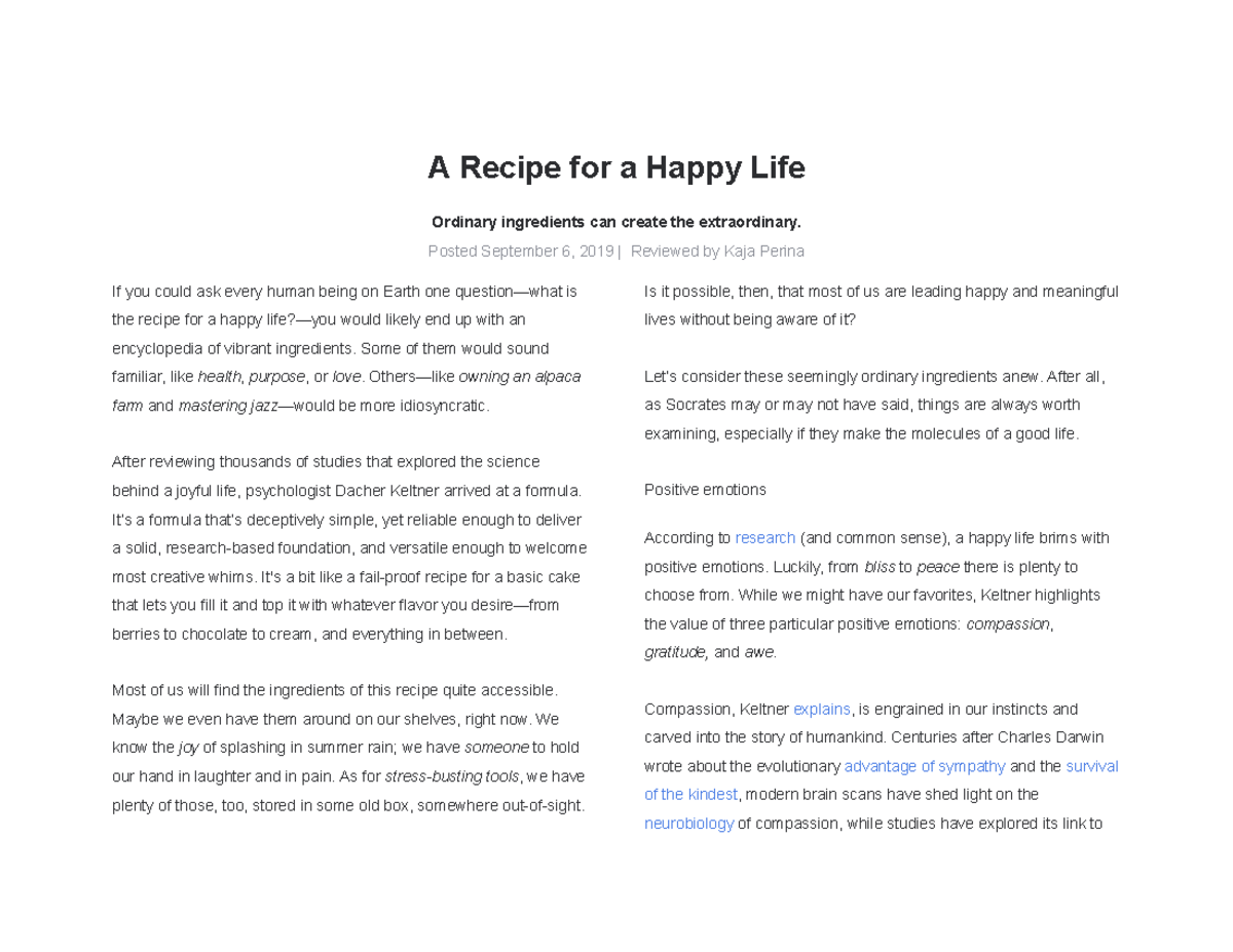 A Recipe for a Happy Life - Google Docs - A Recipe for a Happy Life ...
