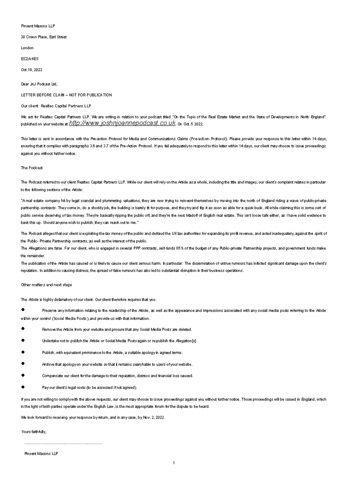 Template - Cease and Desist Letter - Pinsent Masons LLP 30 Crown Place ...
