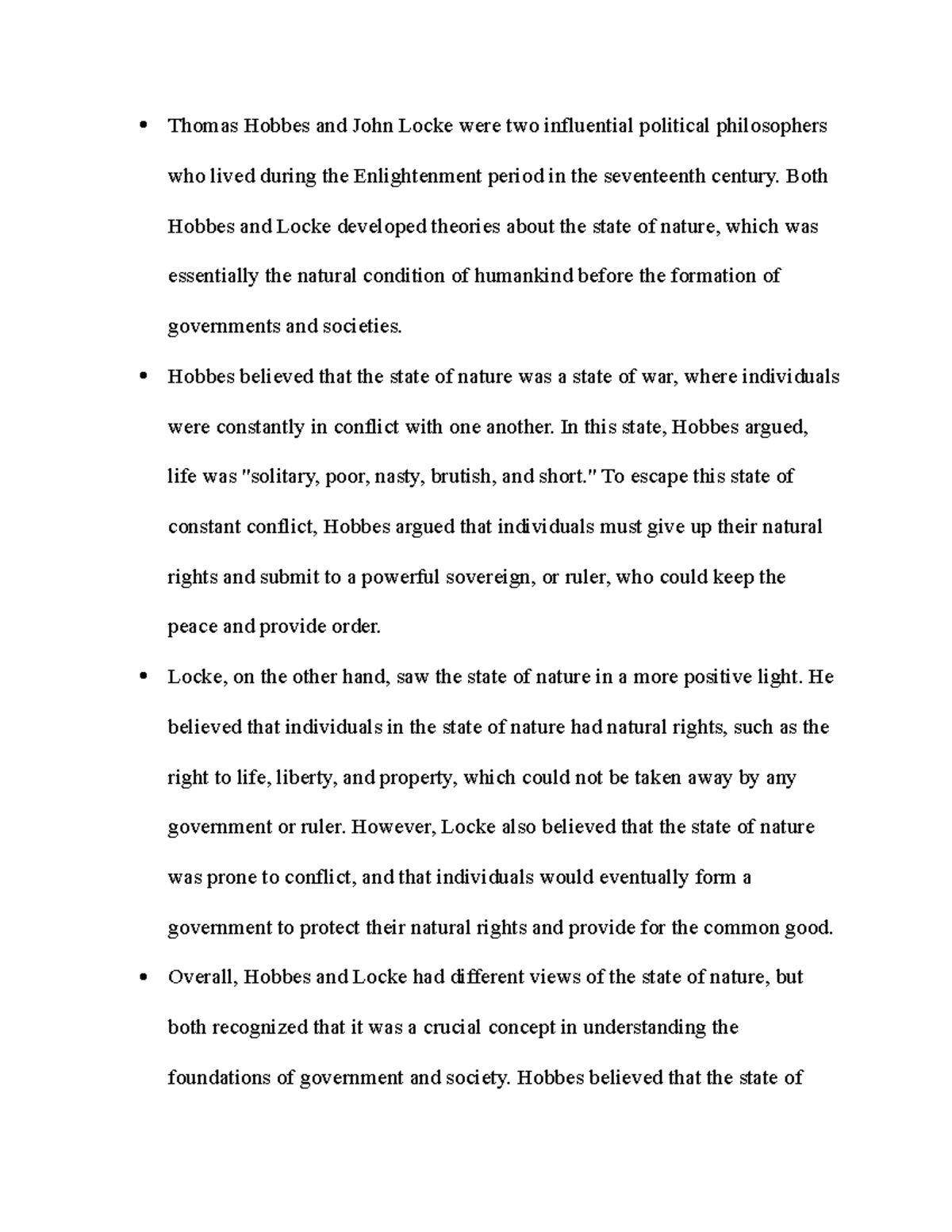 Hobbes and Locke - Thomas Hobbes and John Locke were two influential ...