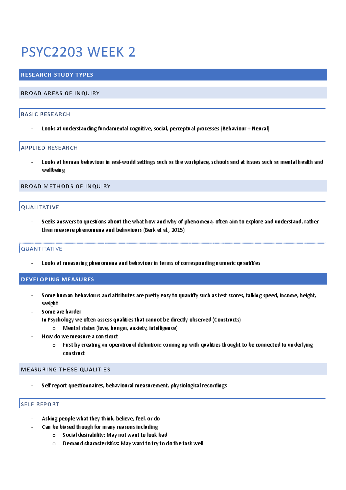 Psyc2203 Week 2 - Notes - PSYC2203 WEEK 2 RESEARCH STUDY TYPES BROAD ...