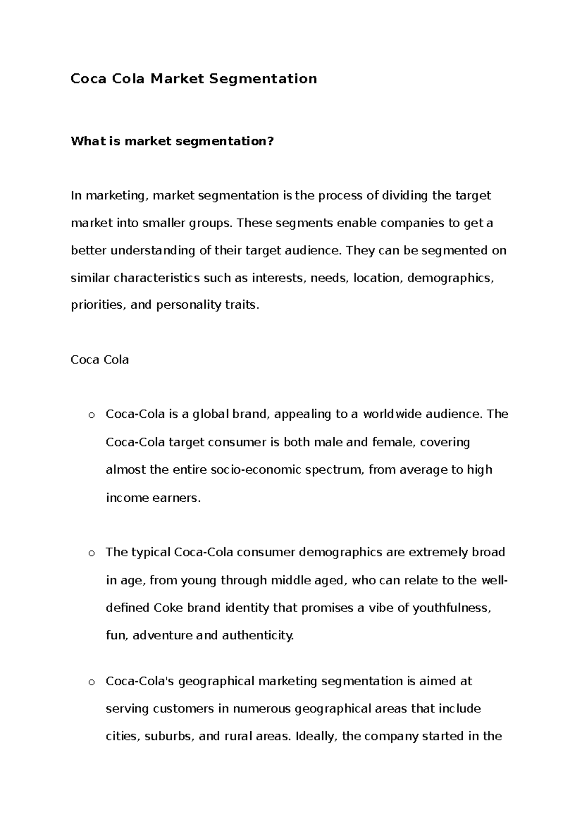 Marketing Segmentation - Coca Cola Market Segmentation What is market ...
