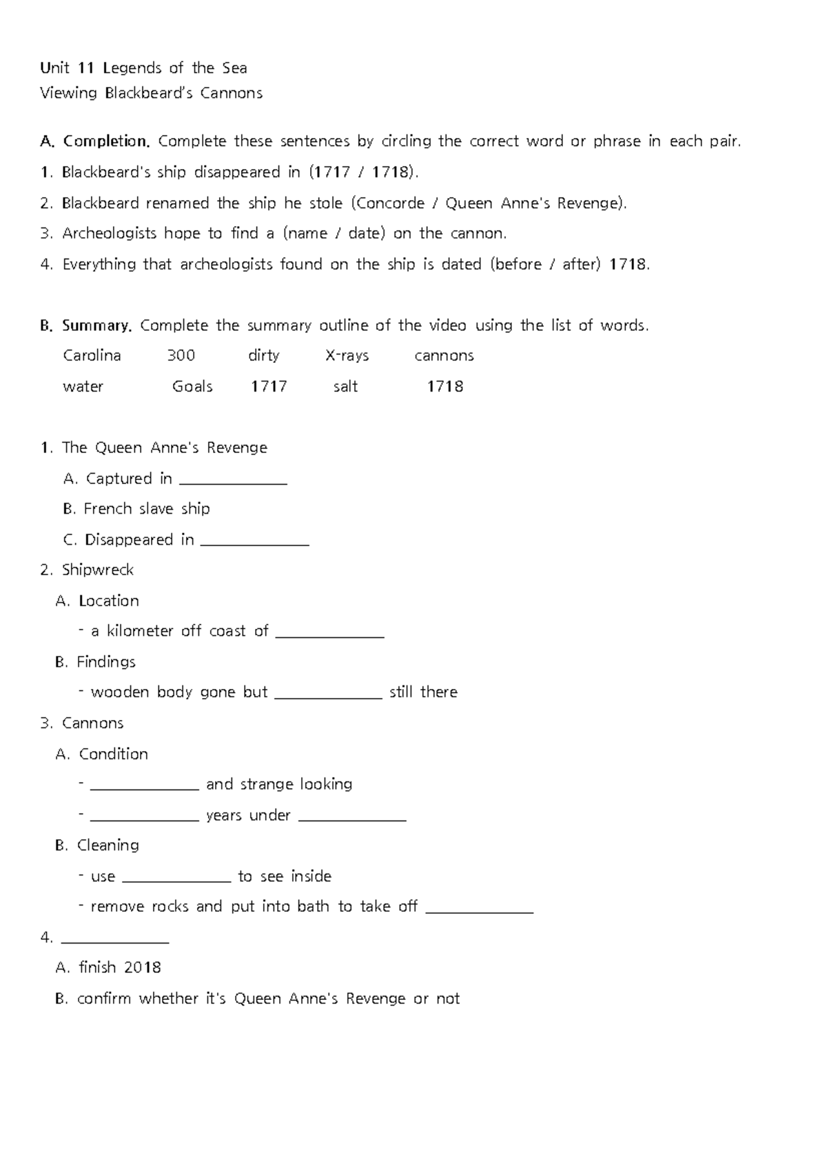 Explorer 1 Viewing 11-12 - Unit 11 Legends of the Sea Viewing ...