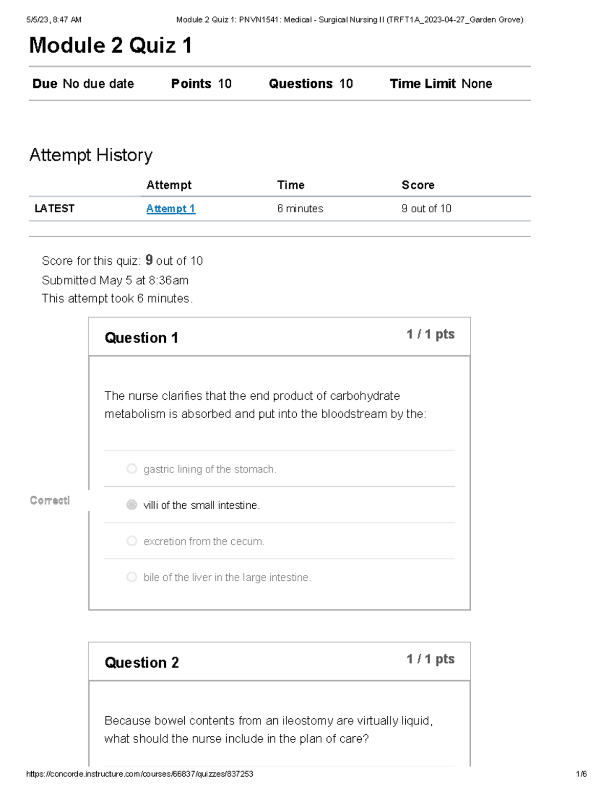 Quiz 1 Gastrointestinal - Module 2 Quiz 1 Due No due date Points 10 ...
