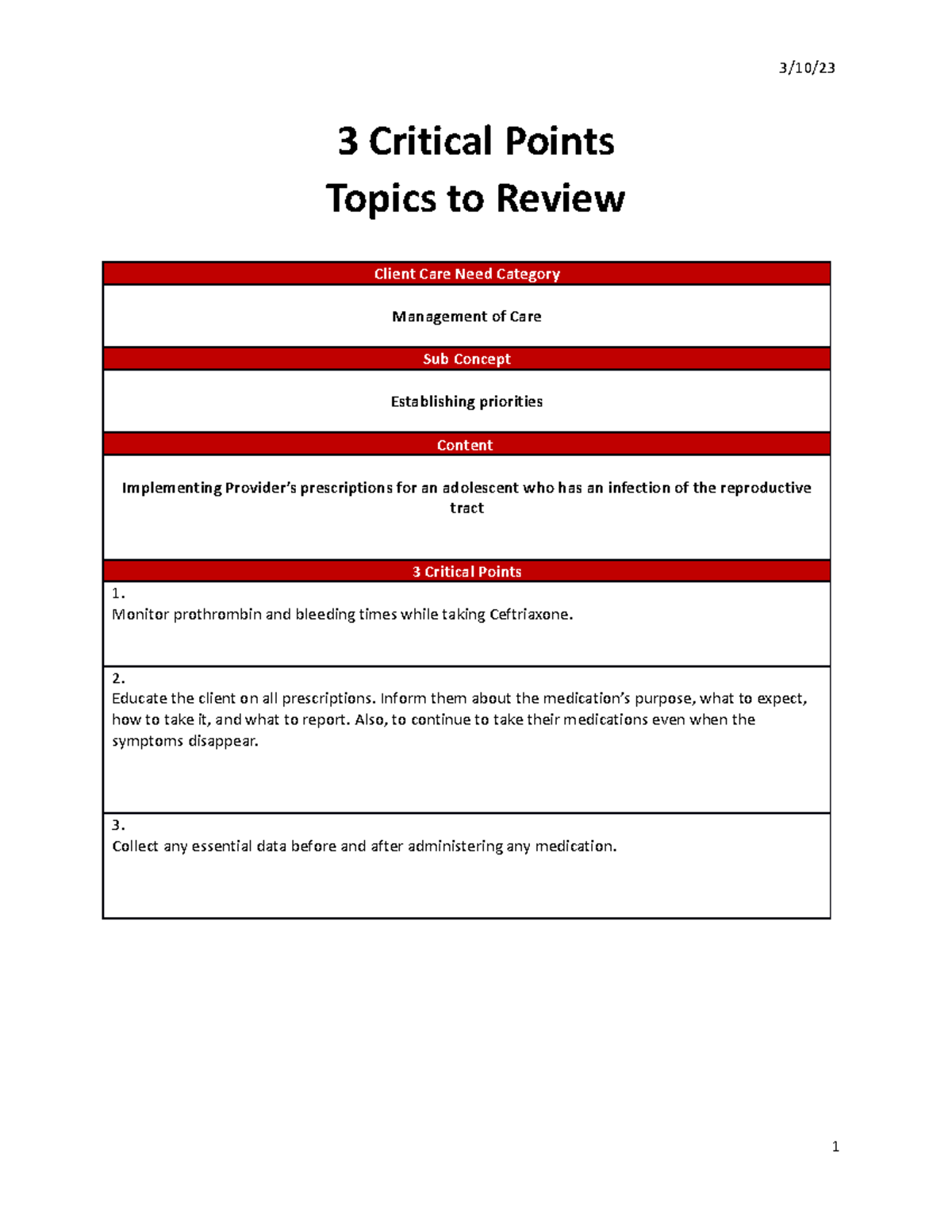 3 Critical Points OB practice A - 3 Critical Points Topics to Review ...