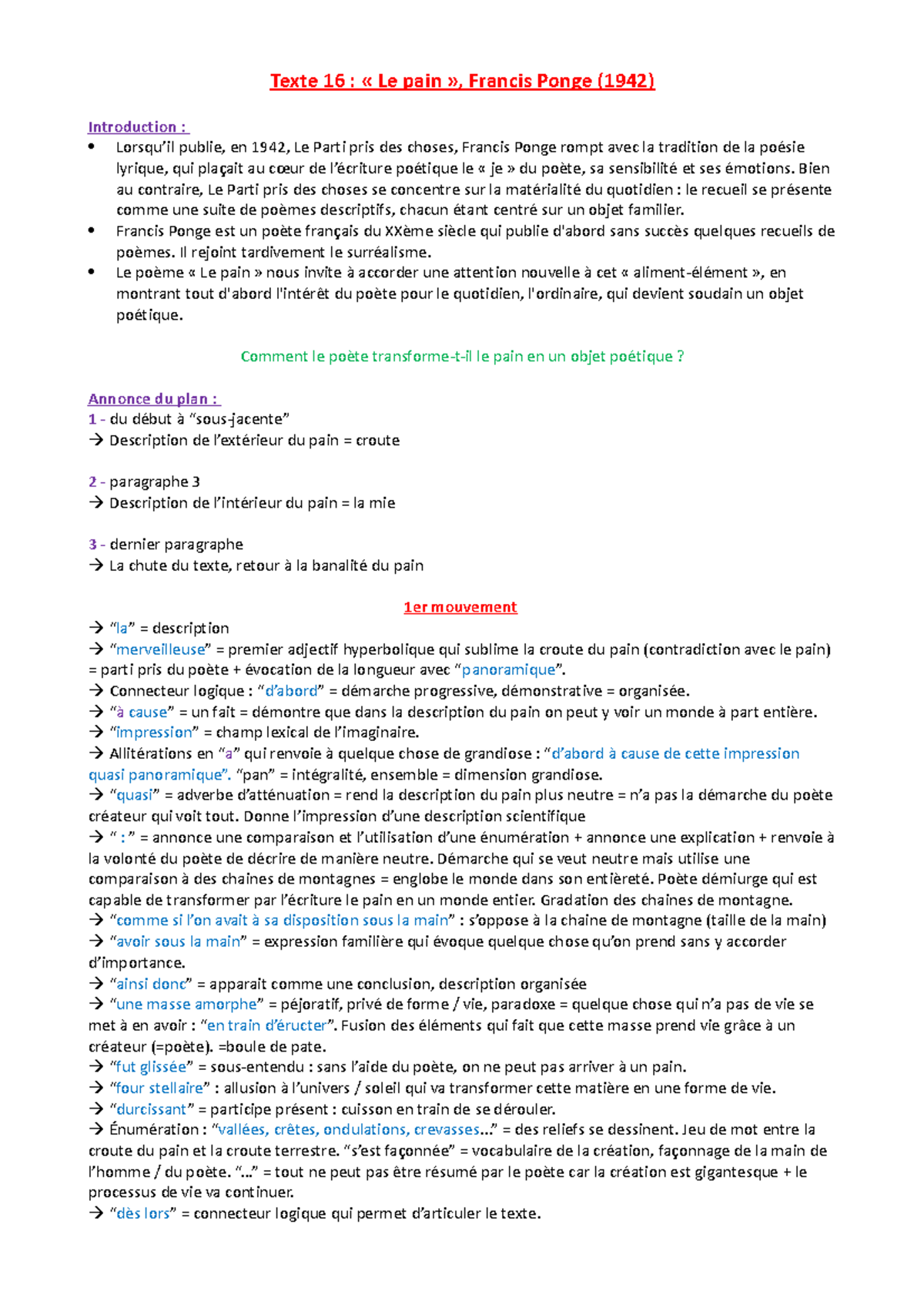Etude de texte - Le pain - Texte 16 : « Le pain », Francis Ponge (1942 ...