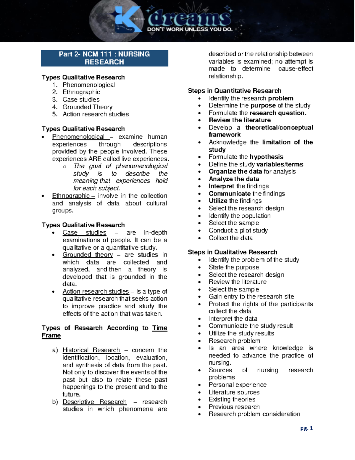 Research- Midterms - Notes - Part 2- NCM 111 : NURSING RESEARCH Types ...
