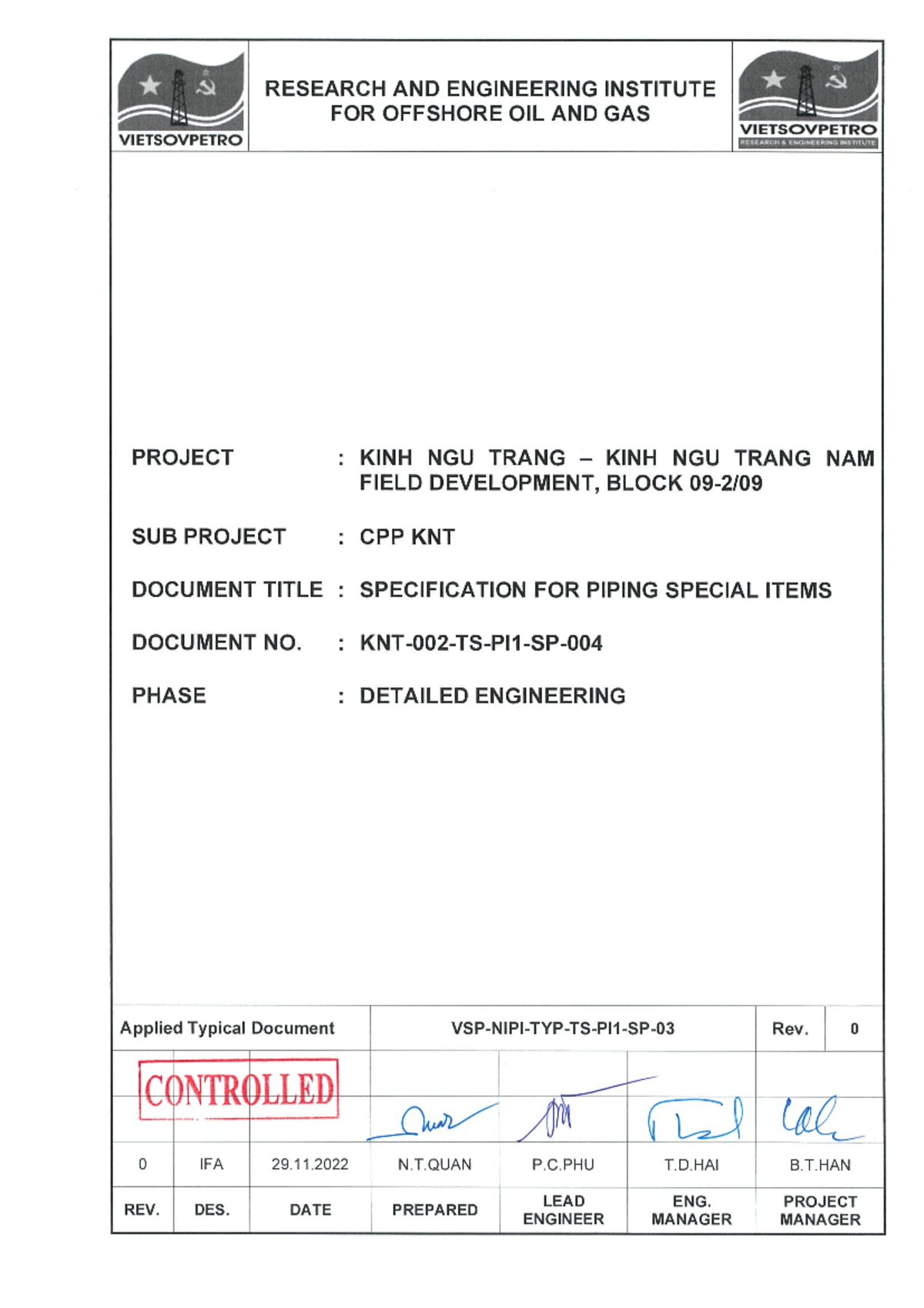 KNT-002-TS-PI1-SP-004 0 Specification FOR Piping Special Items - KINH NGU TRANG – KINH NGU TRANG ...
