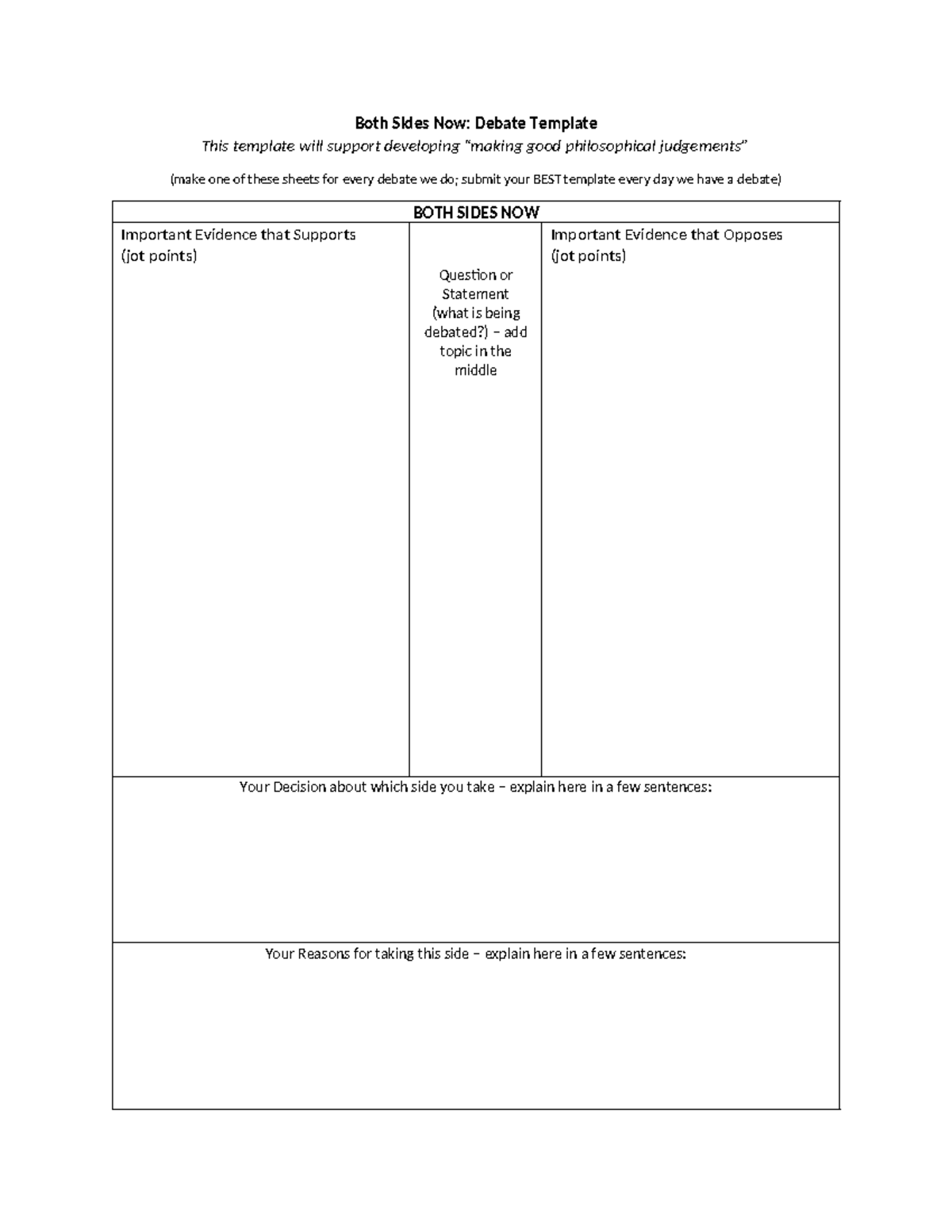 Both Sides Now debate template for guppie & goldfish debates - Both ...