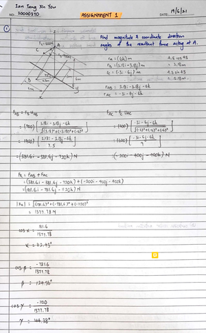 Assignment 1 problems for fluid mechanics - VEB 1023 Engineering Mechanics Assignment 1 2 1 . A ...