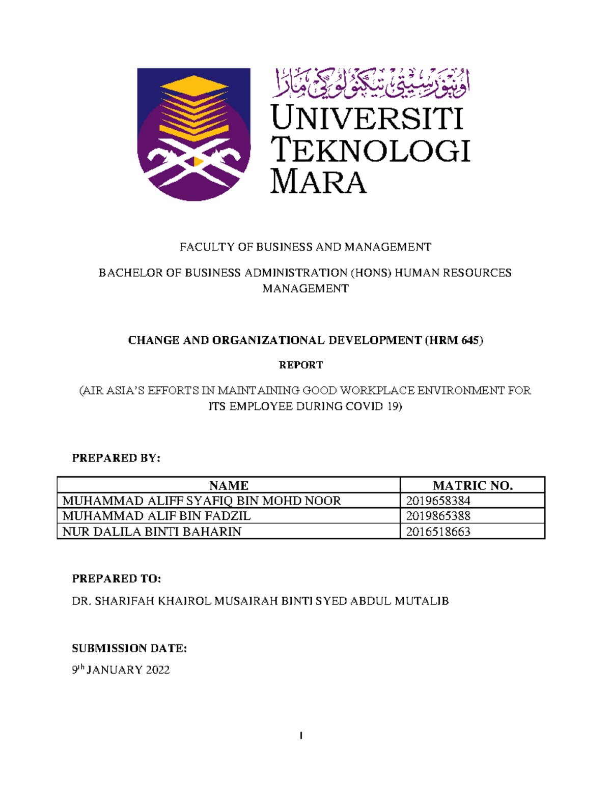 HRM 645 - Report Grouping (ufuture) - FACULTY OF BUSINESS AND ...