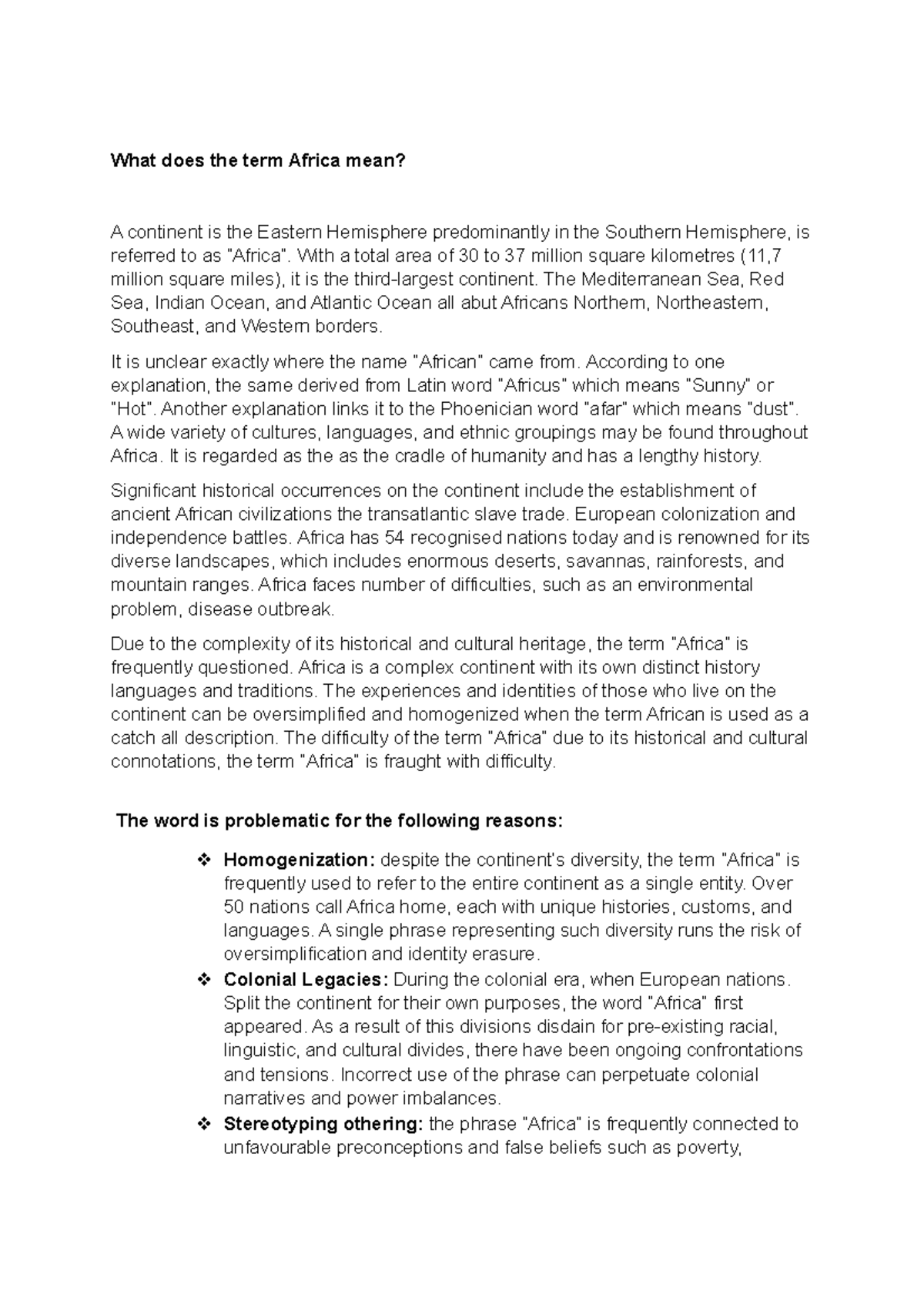 PLS1502 Assignment 2 11391073 - What does the term Africa mean? A ...