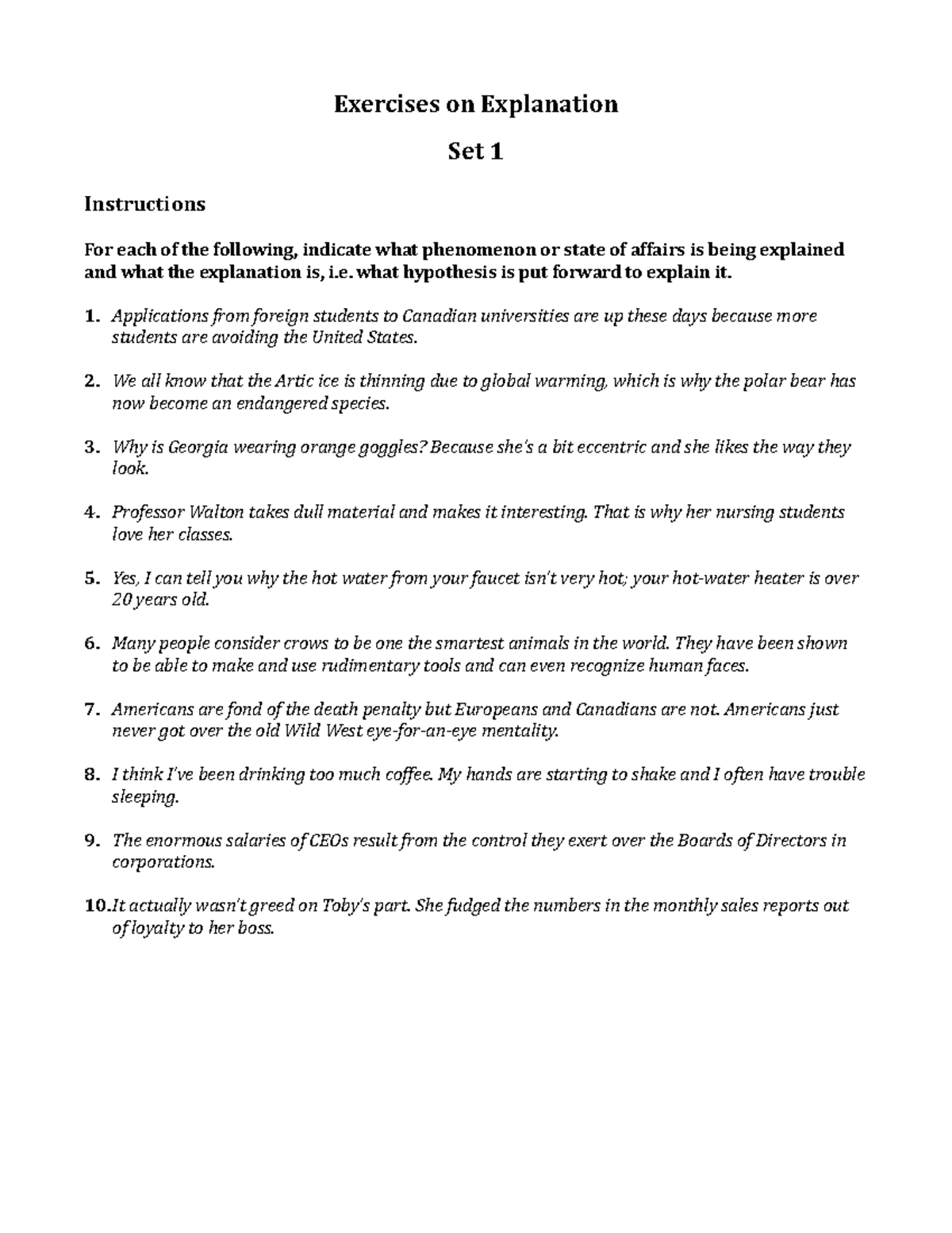 Exercises on Explanation imp - Exercises on Explanation Set 1 ...