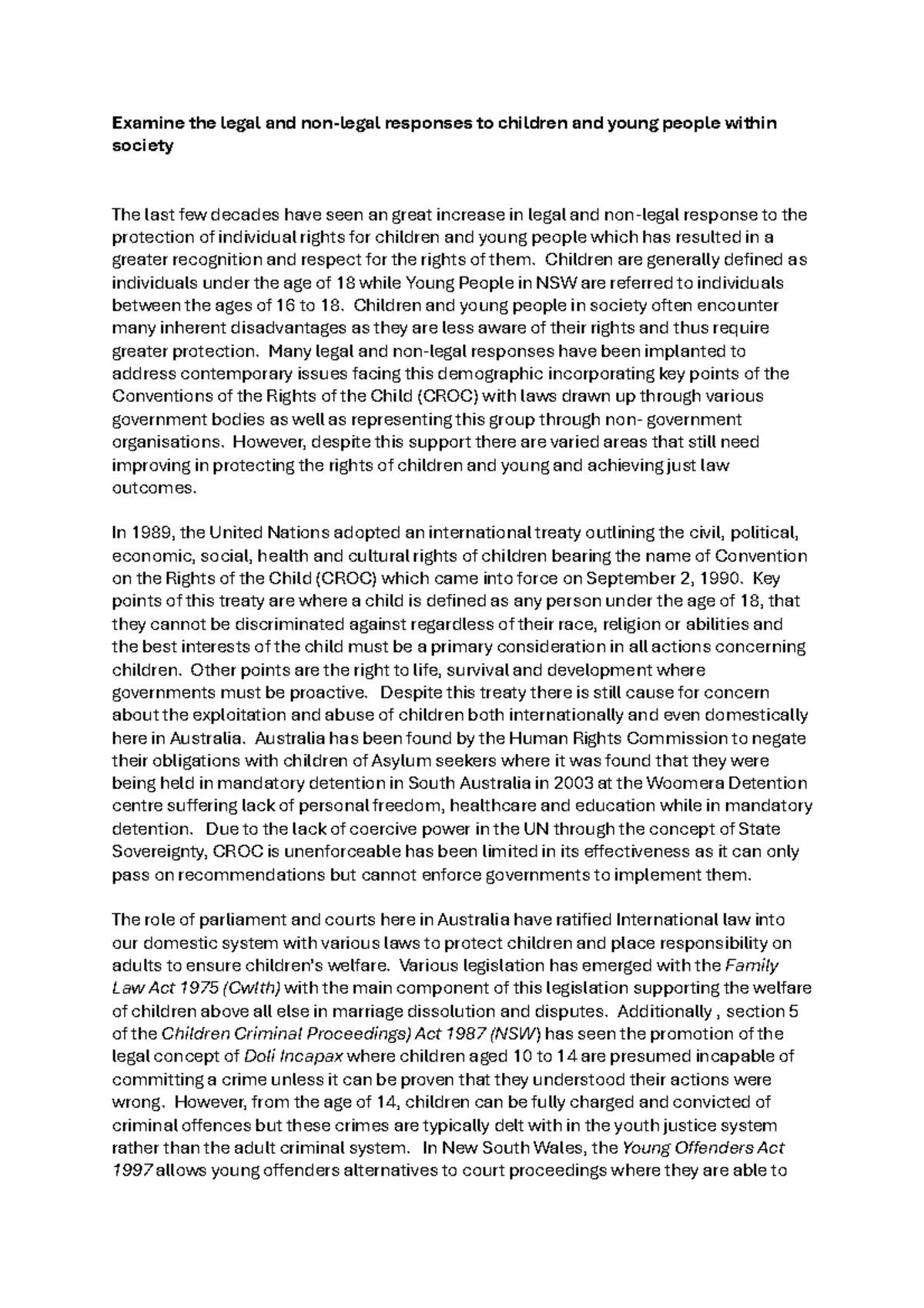 Legal - year 11 - Children and Young People and the Law Reform ...