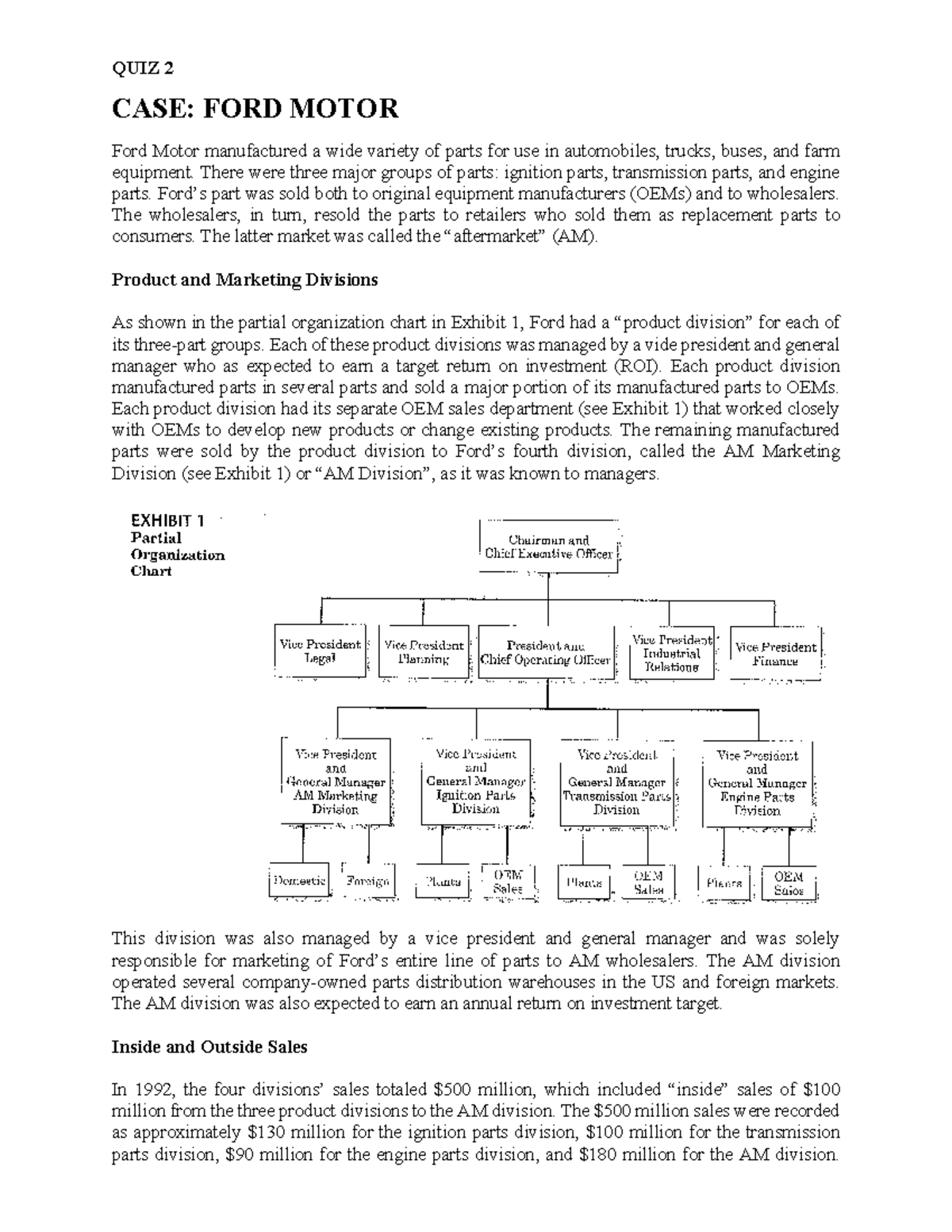 Case 2 Ford Motor - related to case - QUIZ 2 CASE: FORD MOTOR Ford ...