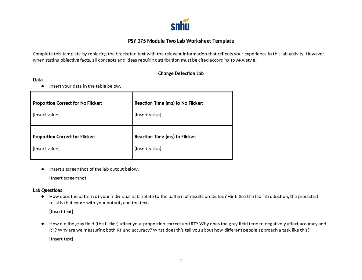 Module 2 worksheet - Data screenshots and short responses - PSY 375 ...