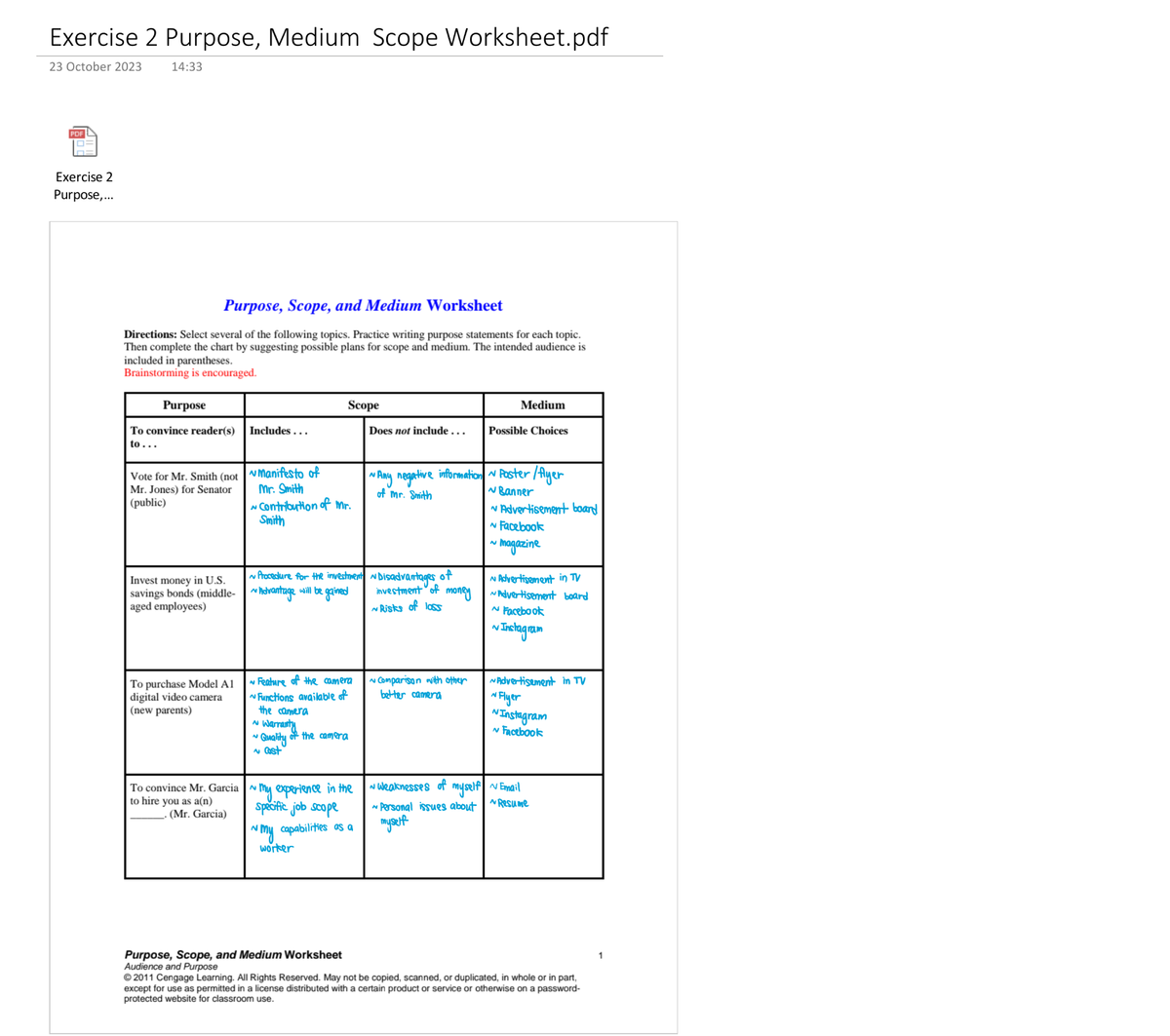 Exercise 2 Purpose, Medium Sco - Writing at the Workplace - Studocu