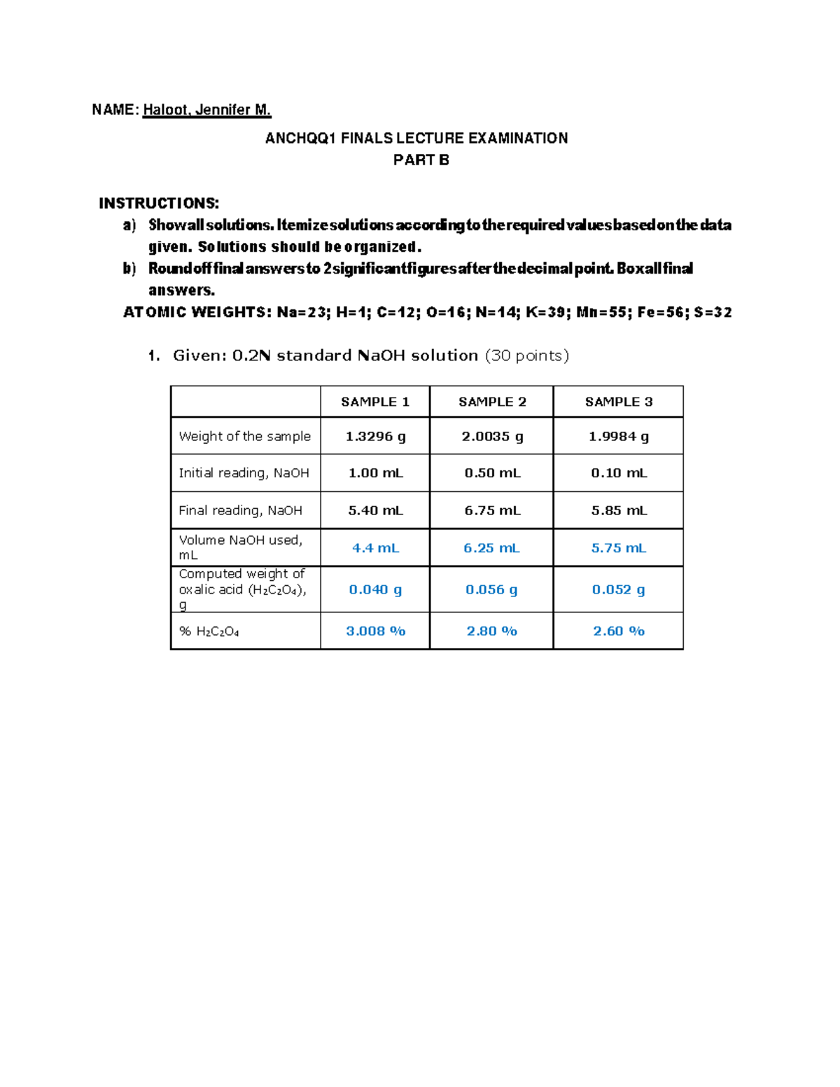Anchqq 1 Finals Lecture Examination part B - NAME: Haloot, Jennifer M ...