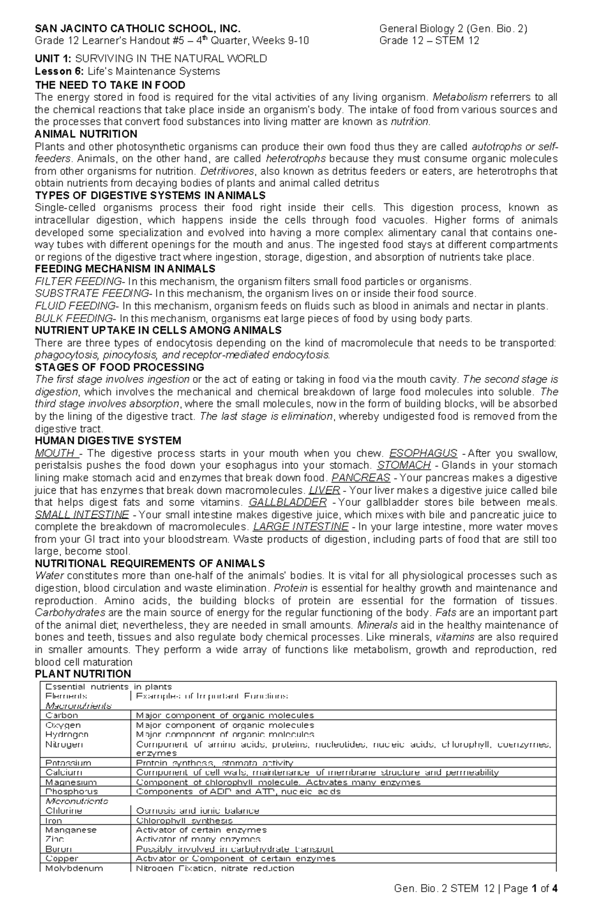 GEN - SAN JACINTO CATHOLIC SCHOOL, INC. General Biology 2 (Gen. Bio. 2 ...