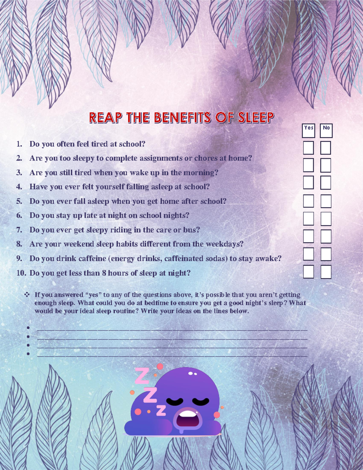 Sleep Activity - 1111 - 1. Do you often feel tired at school? 2. Are ...
