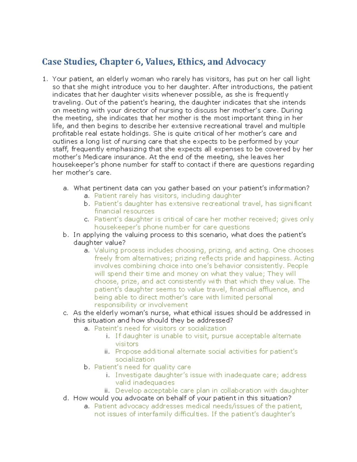 Intro to Prof Nursing Case Study Ethics and Advocacy - Case Studies ...