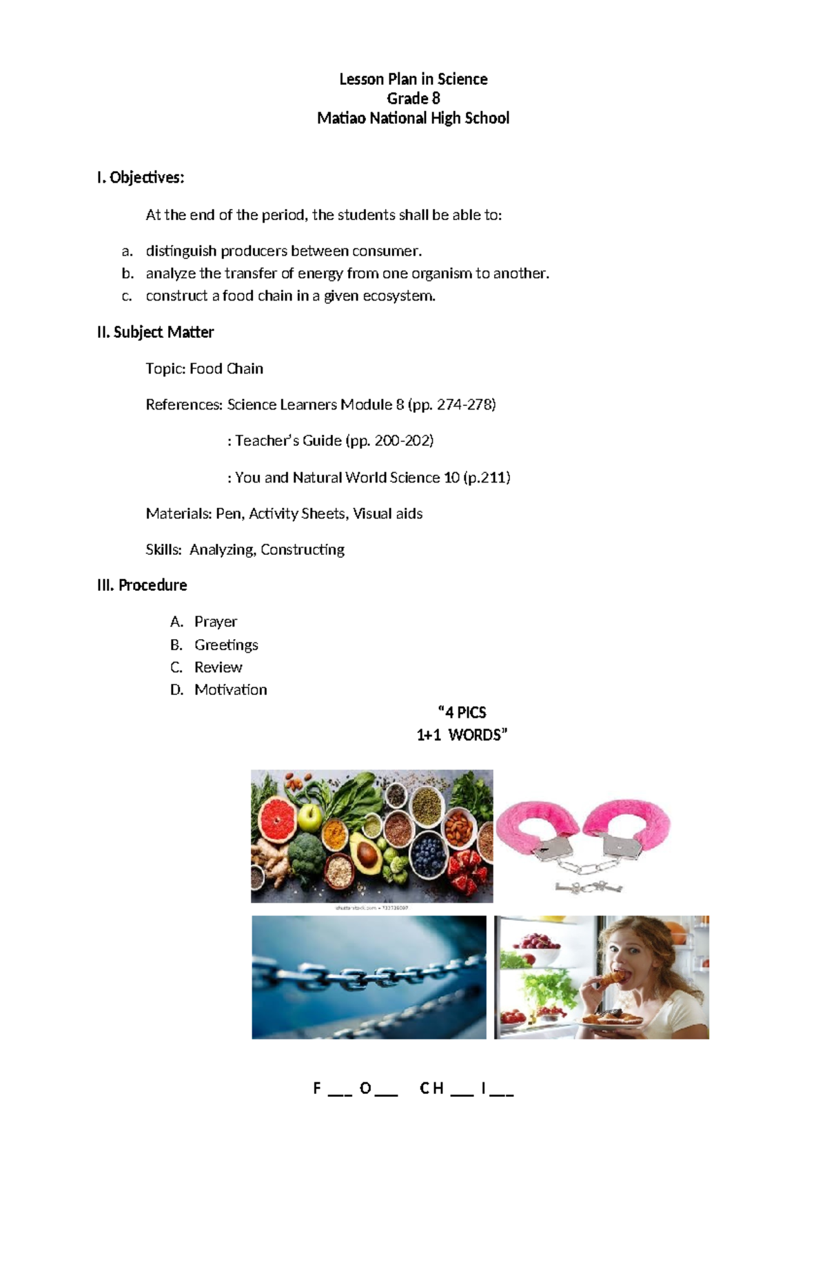 Lesson Plan in Science - Lesson Plan in Science Grade 8 Matiao National ...