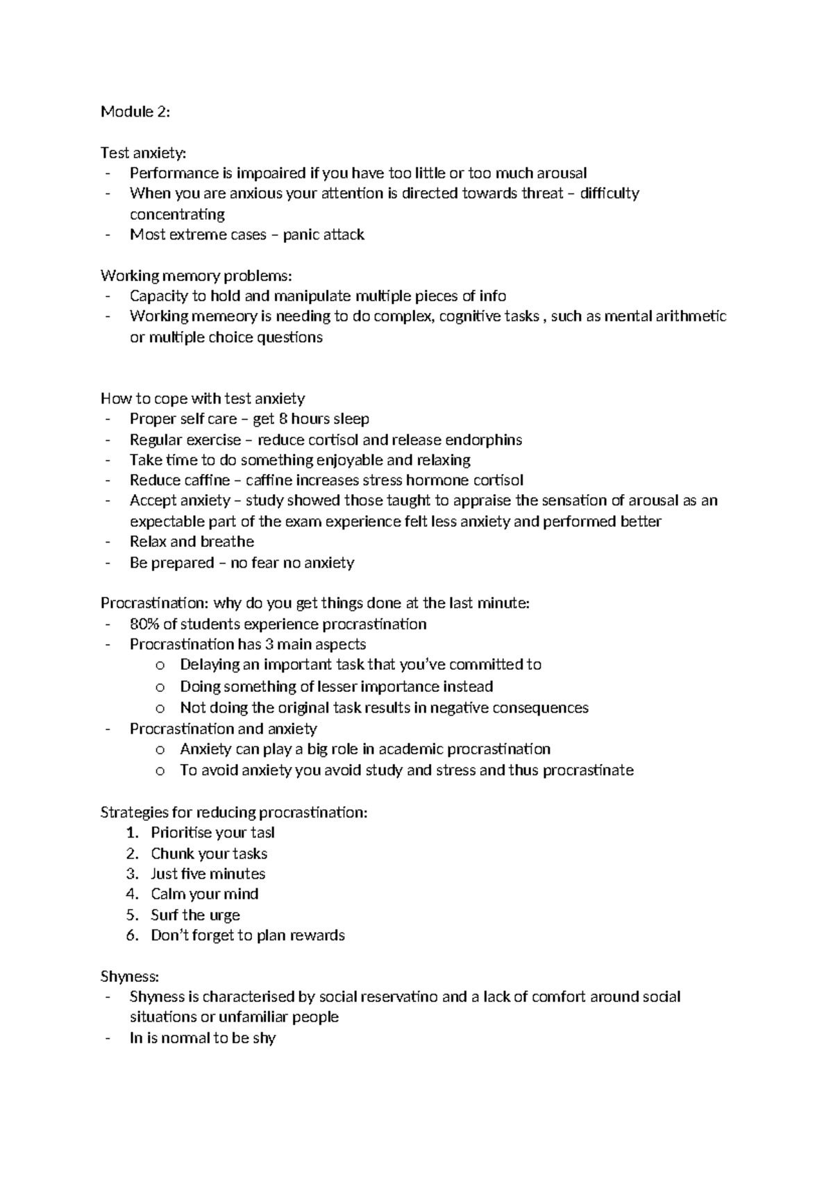 Module 2 - Module 2: Test anxiety: - Performance is impoaired if you ...