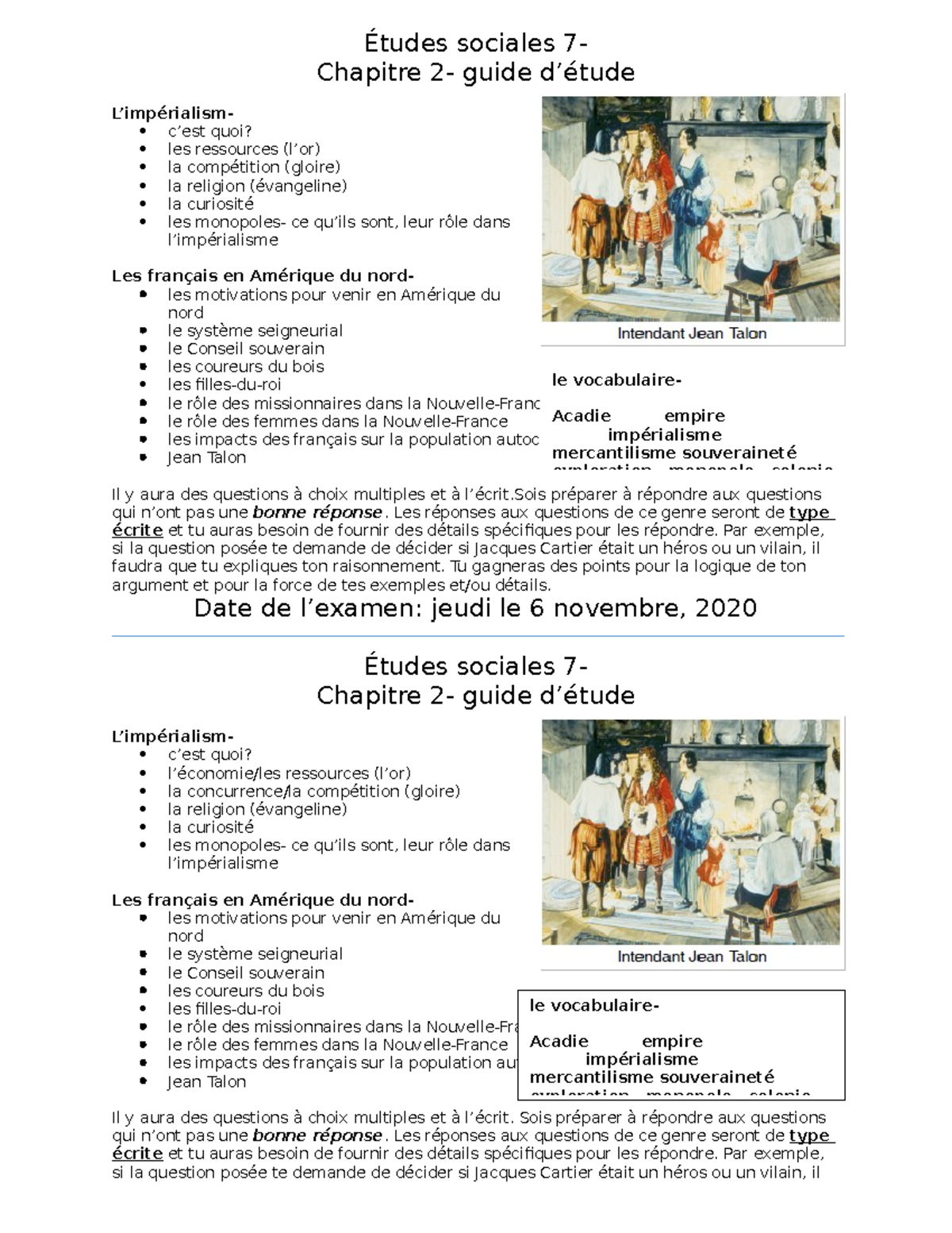 Study Guide Chpt 2 2020 - Études sociales 7- Chapitre 2- guide d’étude ...
