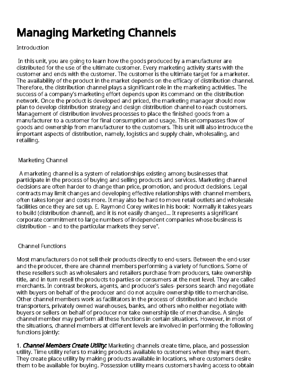 Managing marketing channel - Managing Marketing Channels Introduction ...