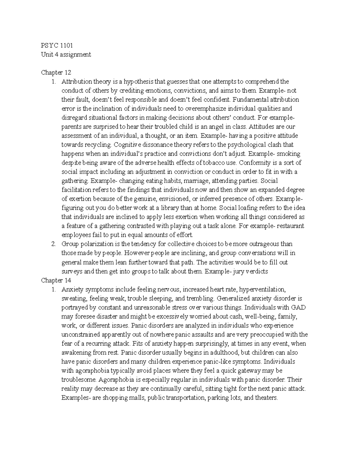 Unit 4 assignment - Unit 4 - PSYC 1101 Unit 4 assignment Chapter 12 1 ...