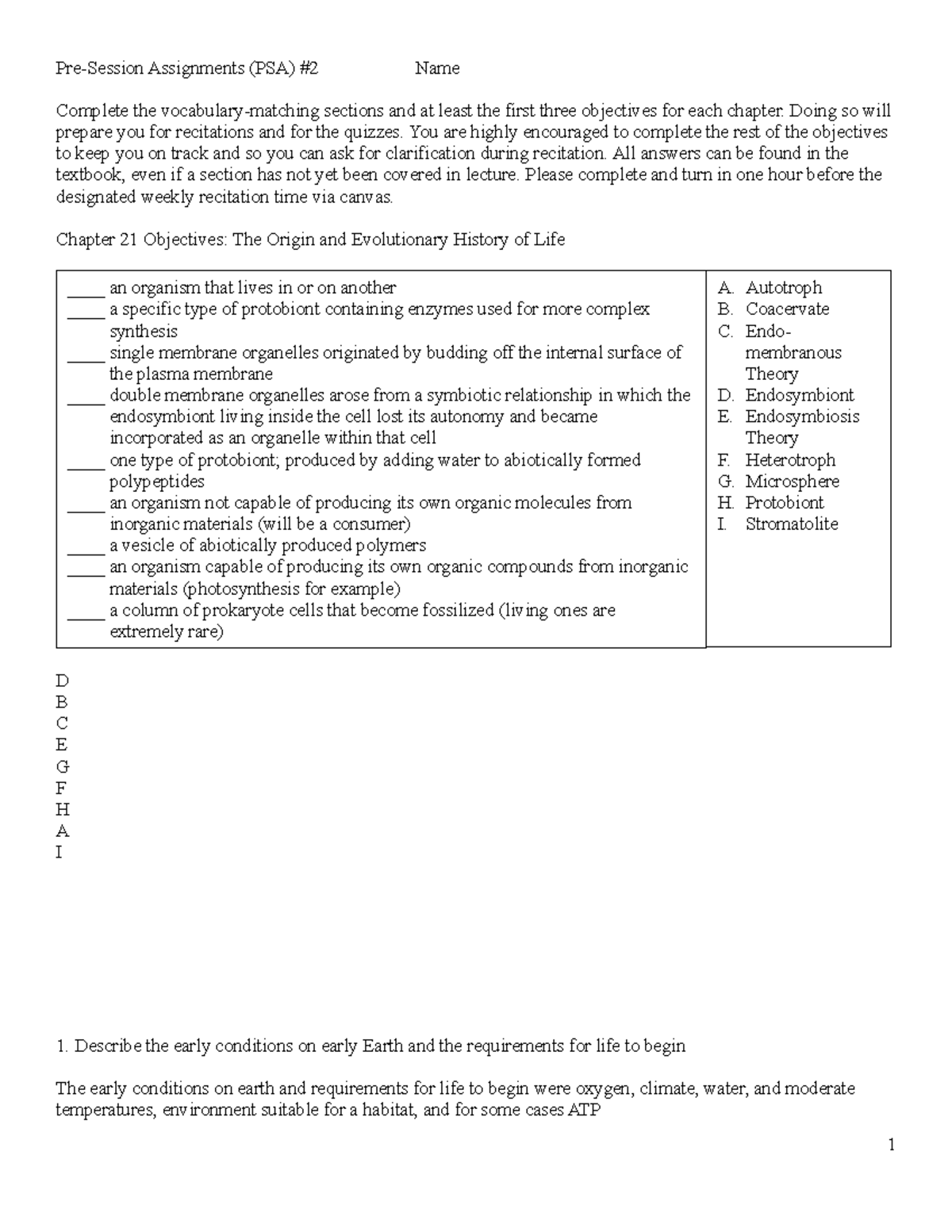 PSA 2 biok103 dr yost - Pre-Session Assignments (PSA) #2 Name Complete ...