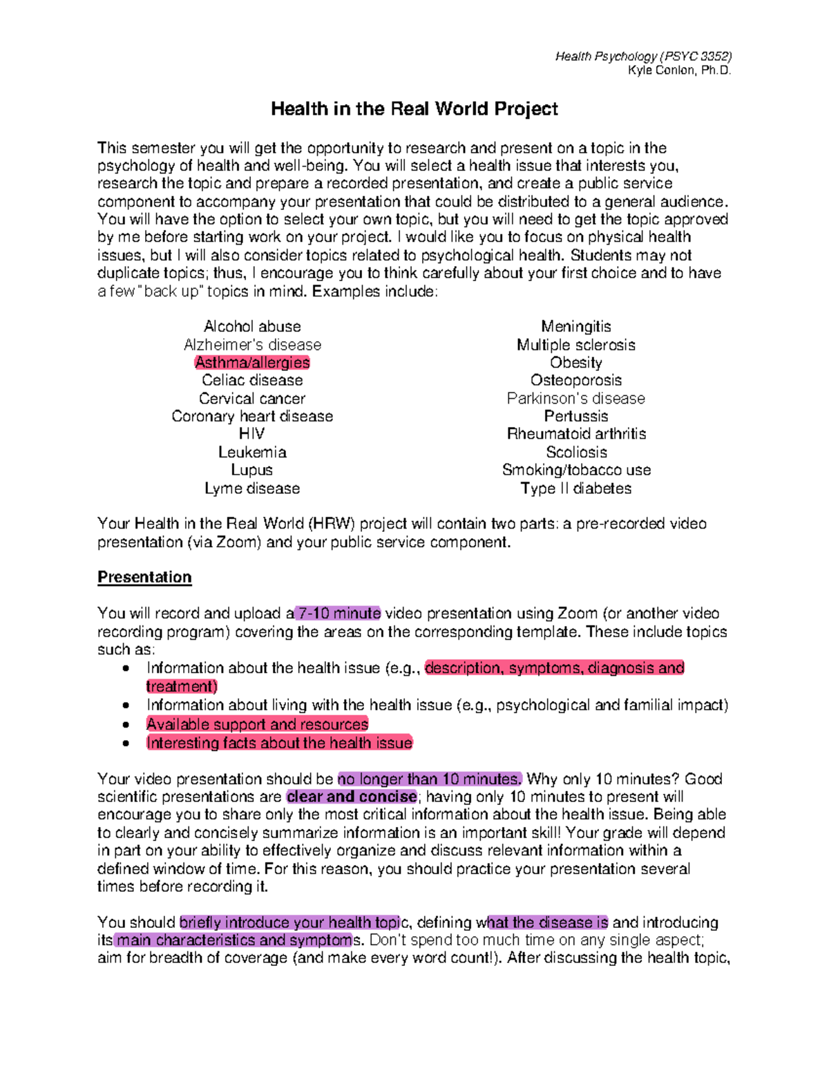 Health in the Real World Project Instructions - Health Psychology (PSYC ...