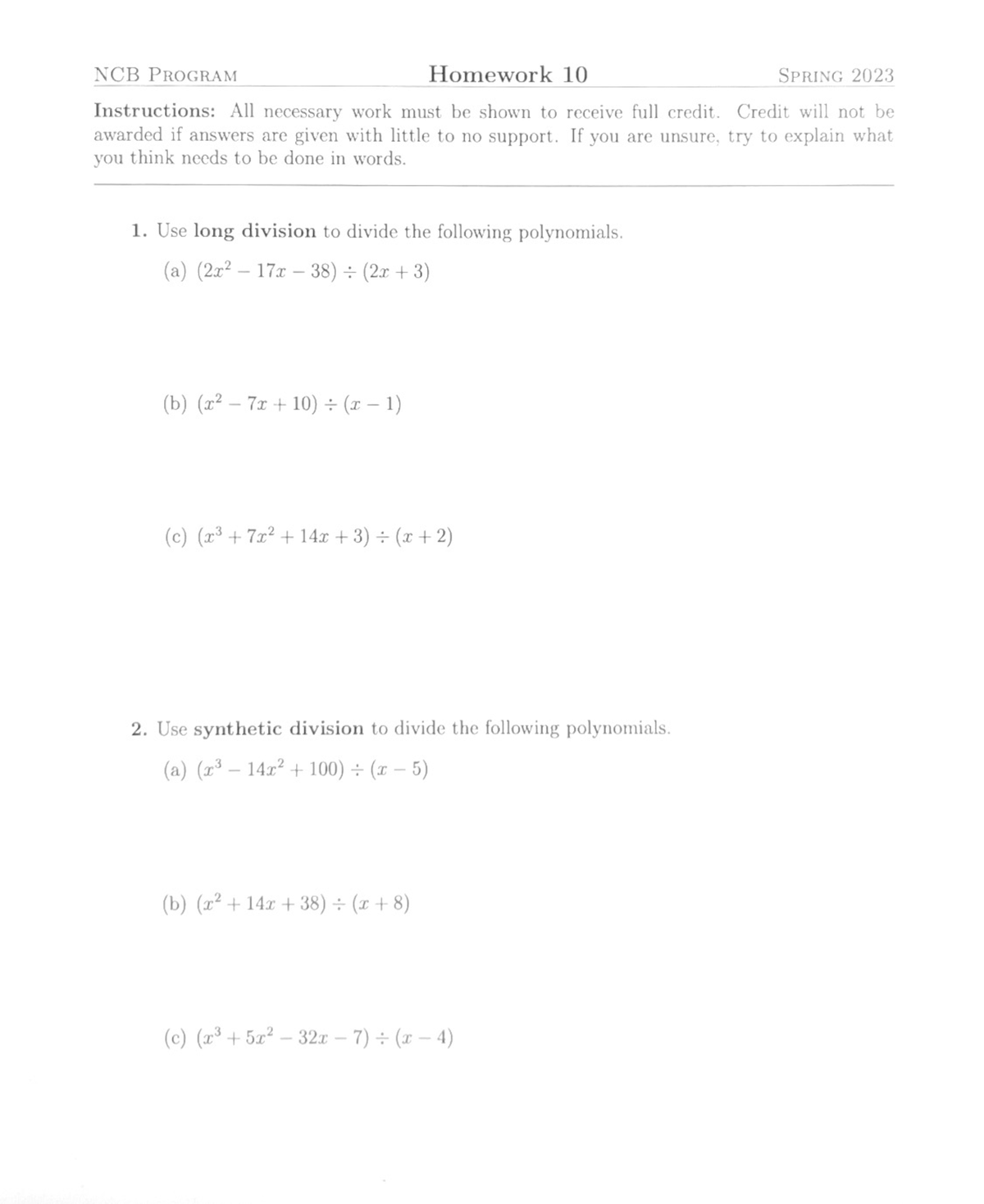 Homework 14 - All necessary work must be shown to receive full credit. Credit will not be ...