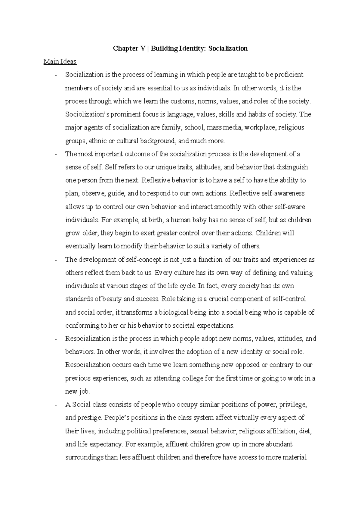 Sociology 101 - Notes for Chapter 5 - Chapter V | Building Identity ...